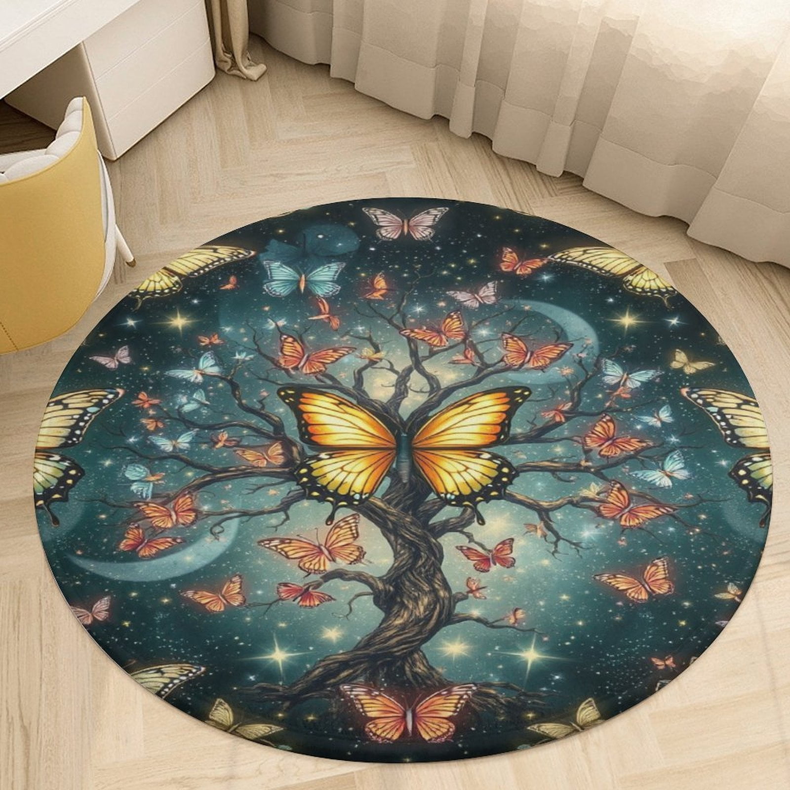 Butterfly Tree Night Modern Round Carpets for Living Room Ration ...