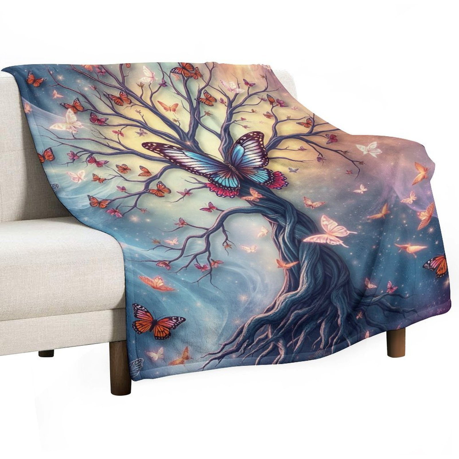 Butterfly Tree of Life Blanket Soft Flannel Throw Blanket for Bed Couch ...