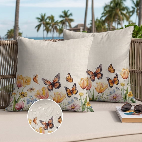 Butterfly Tulip Flowers Outdoor Waterproof Throw Pillow Covers Set of 2 ...