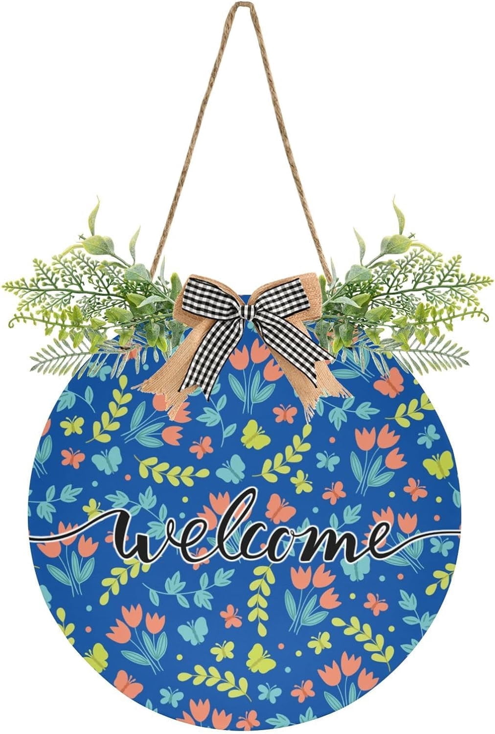Butterfly Tulip Welcome Sign Farmhouse Front Porch Door Hanging Welcome ...