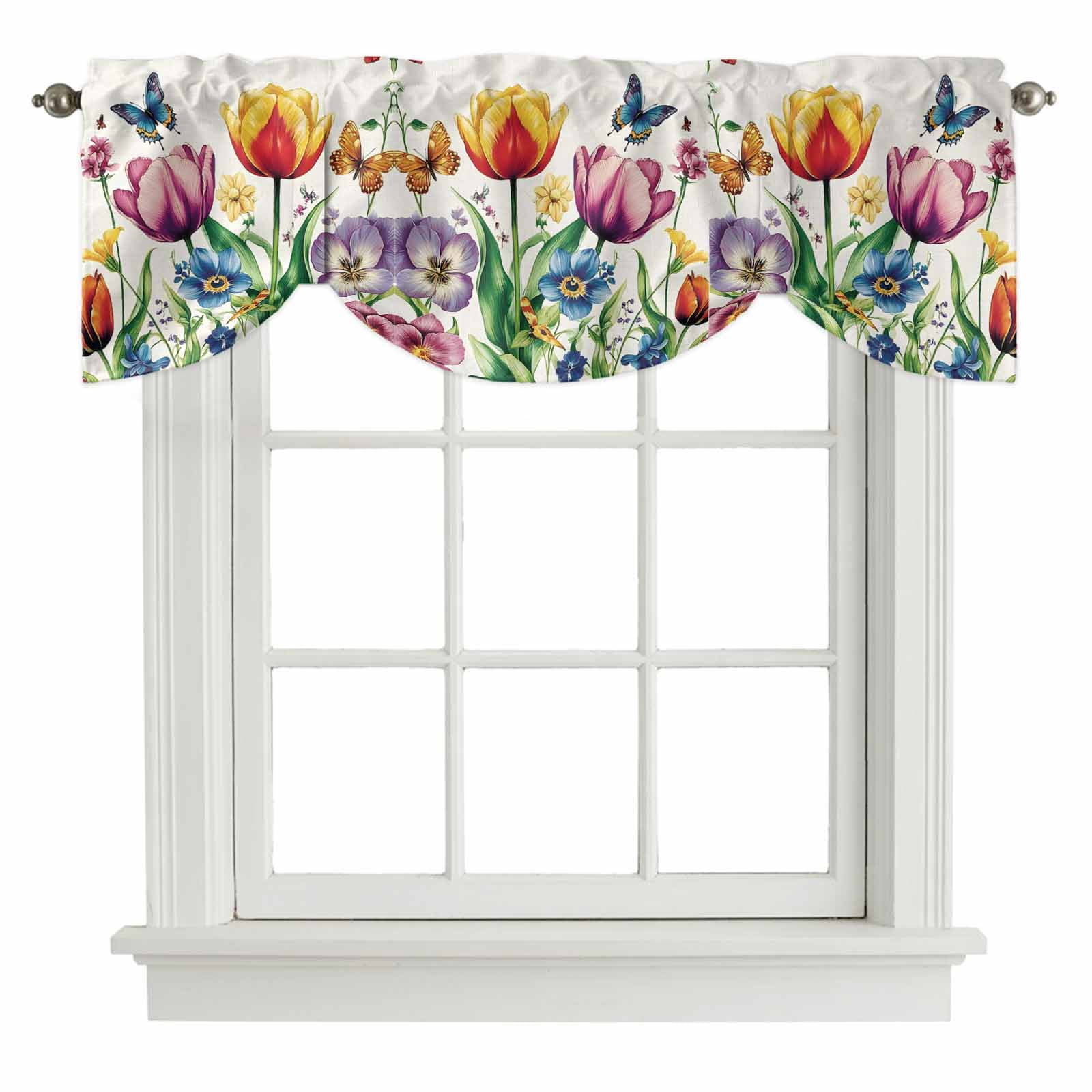 Butterfly Tulips Tie Up Valance for Windows, Spring Flower Adjustable ...