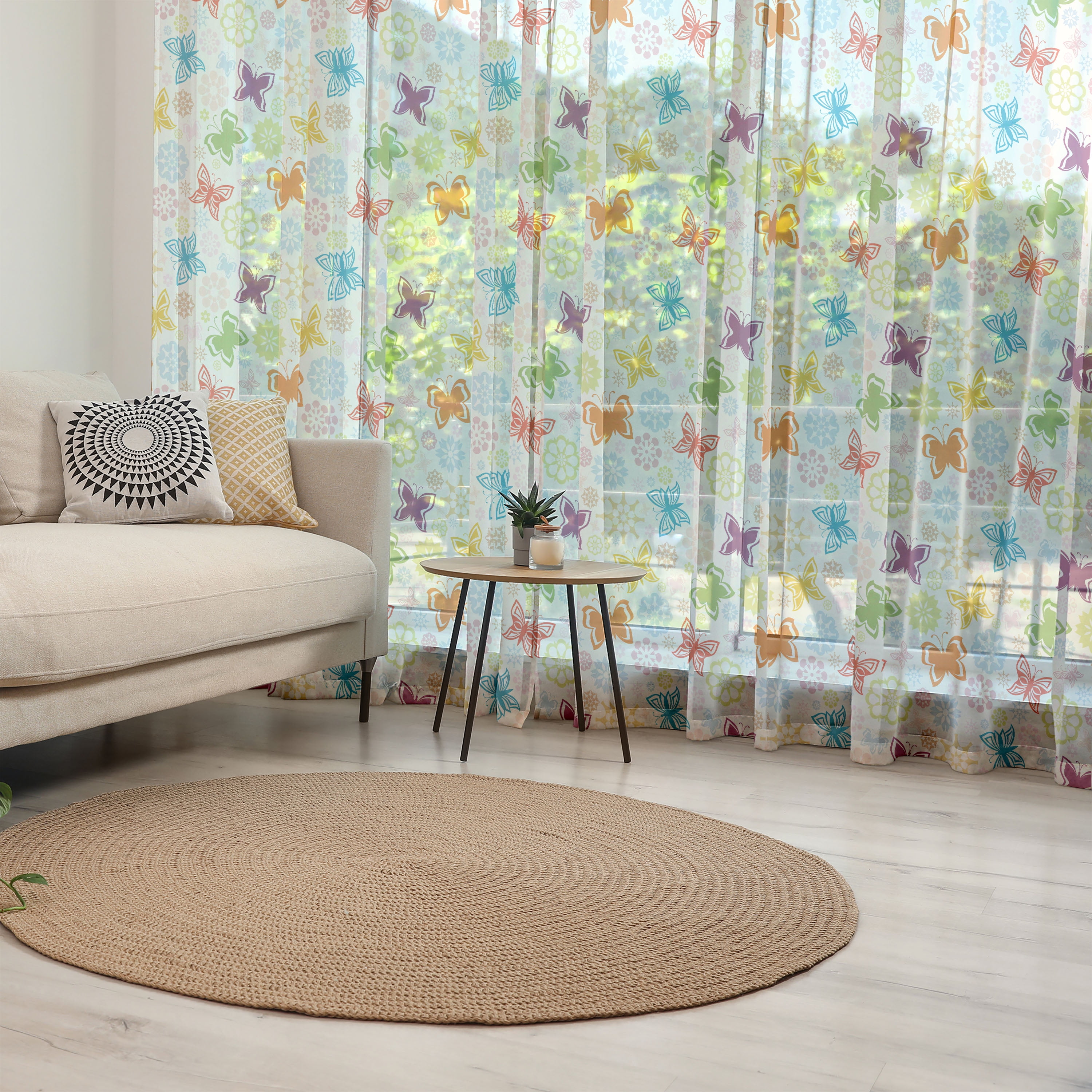 Butterfly Tulle Curtains with Rod Pocket, Cartoon Style Animal ...