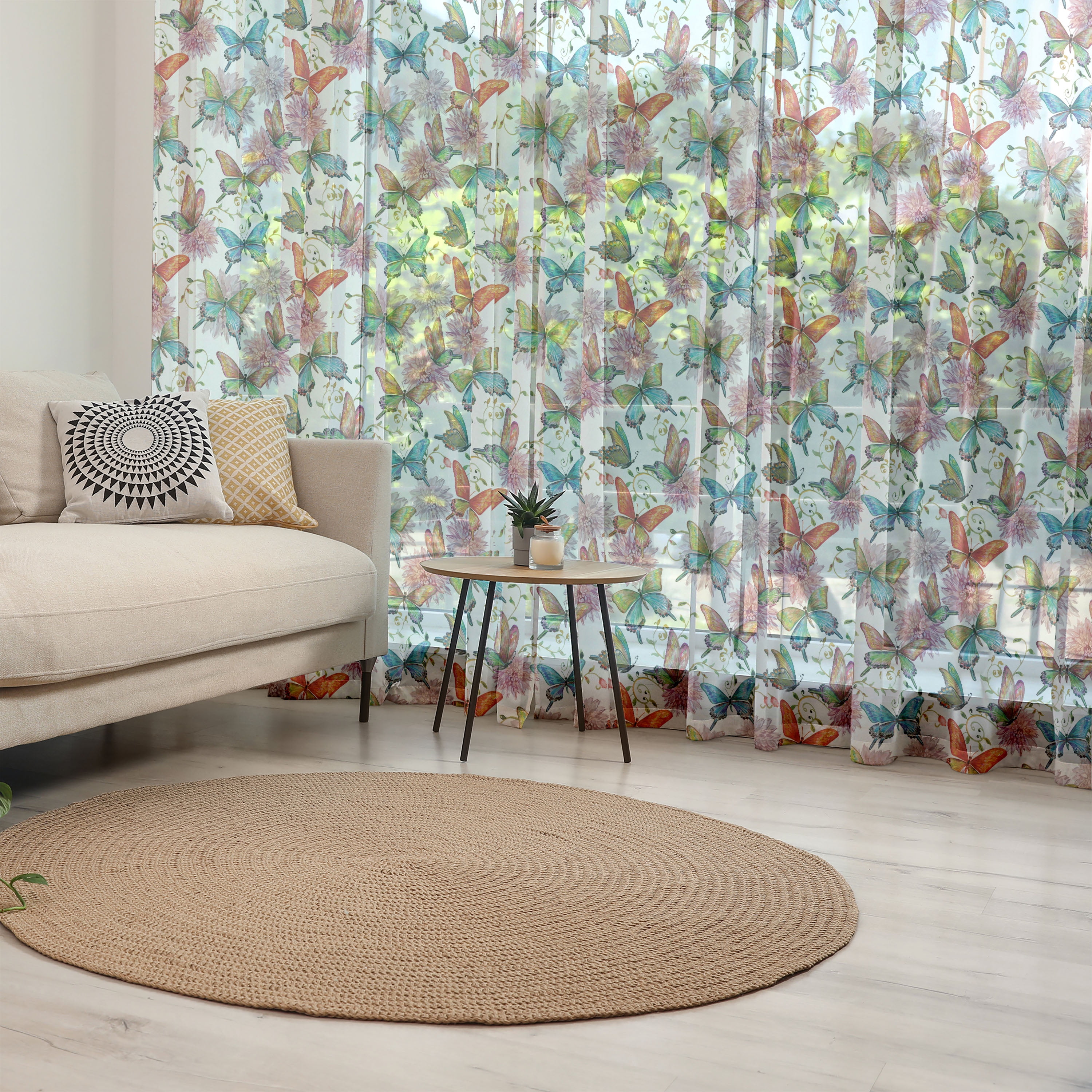 Butterfly Tulle Curtains with Rod Pocket, Flying Butterflies with ...