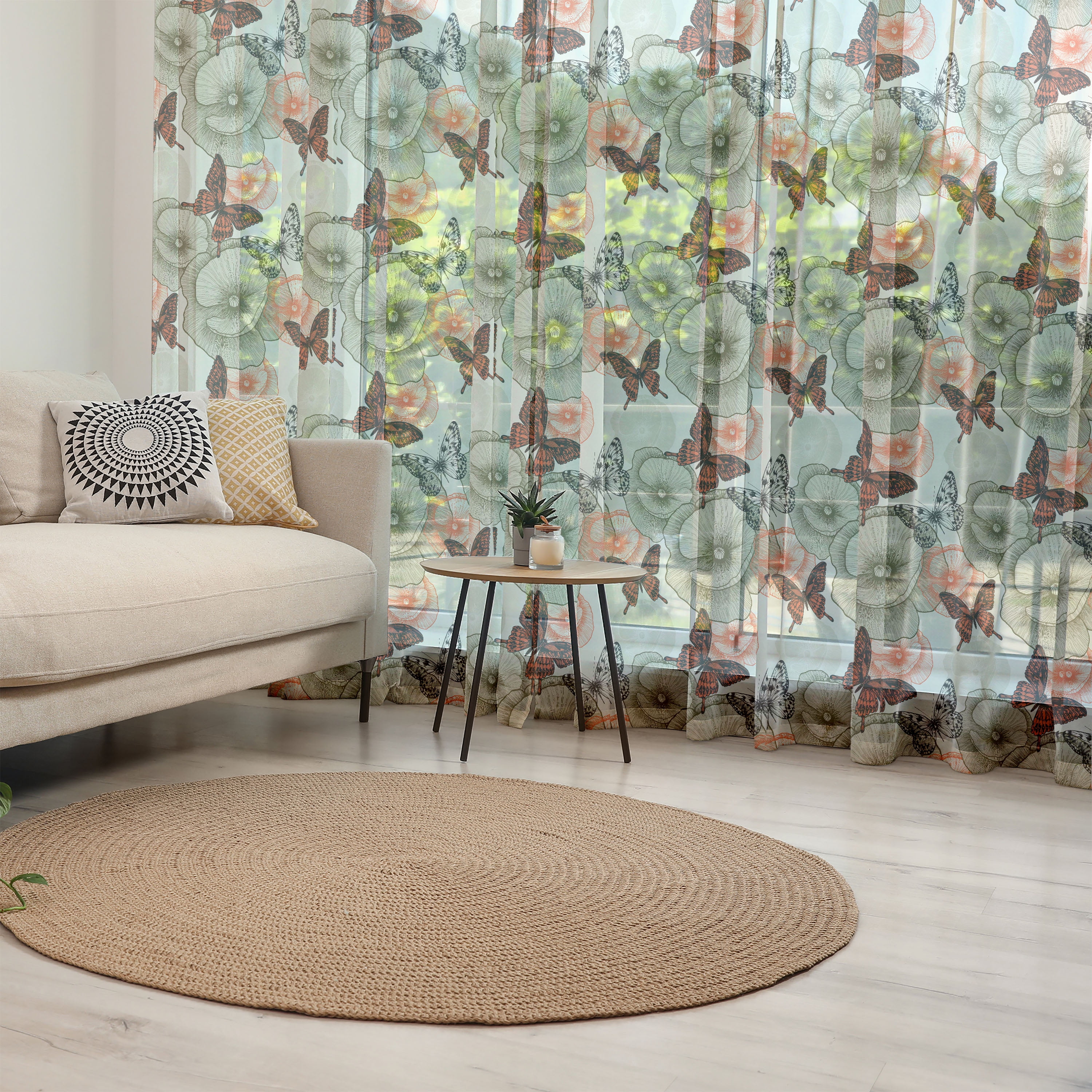 Butterfly Tulle Curtains with Rod Pocket, Poppy Blossoms and ...