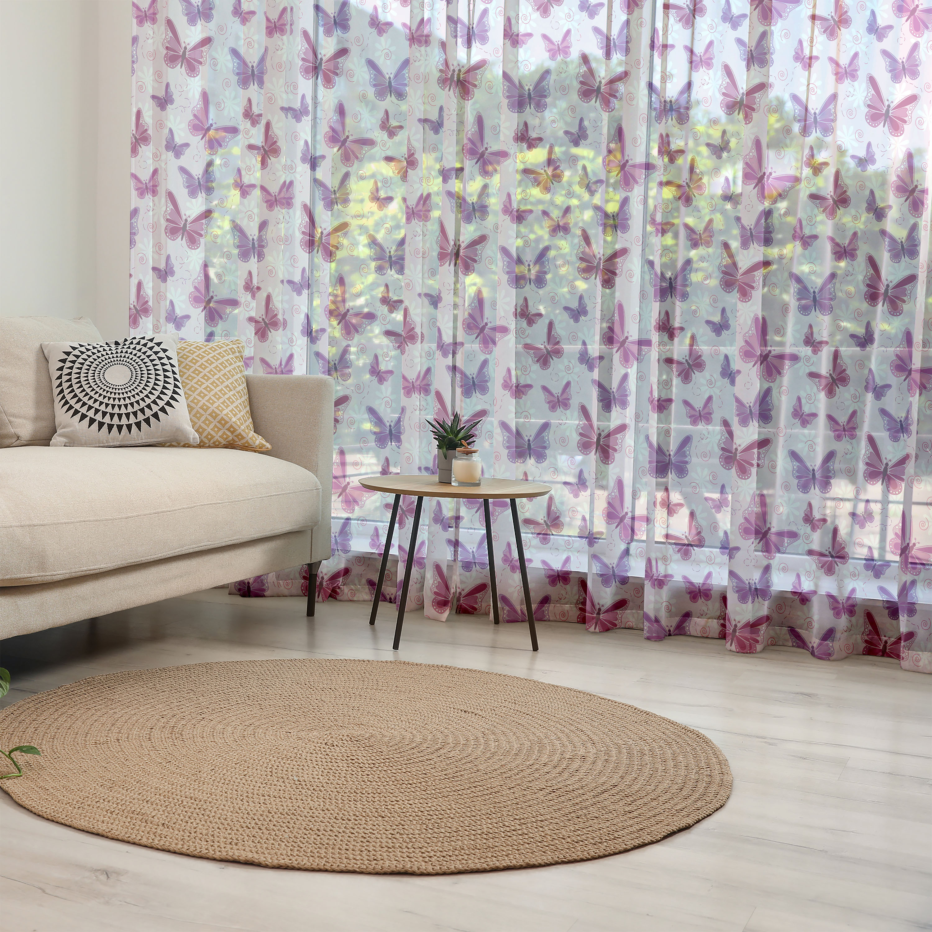 Butterfly Tulle Curtains with Rod Pocket, Various Flying Butterflies ...