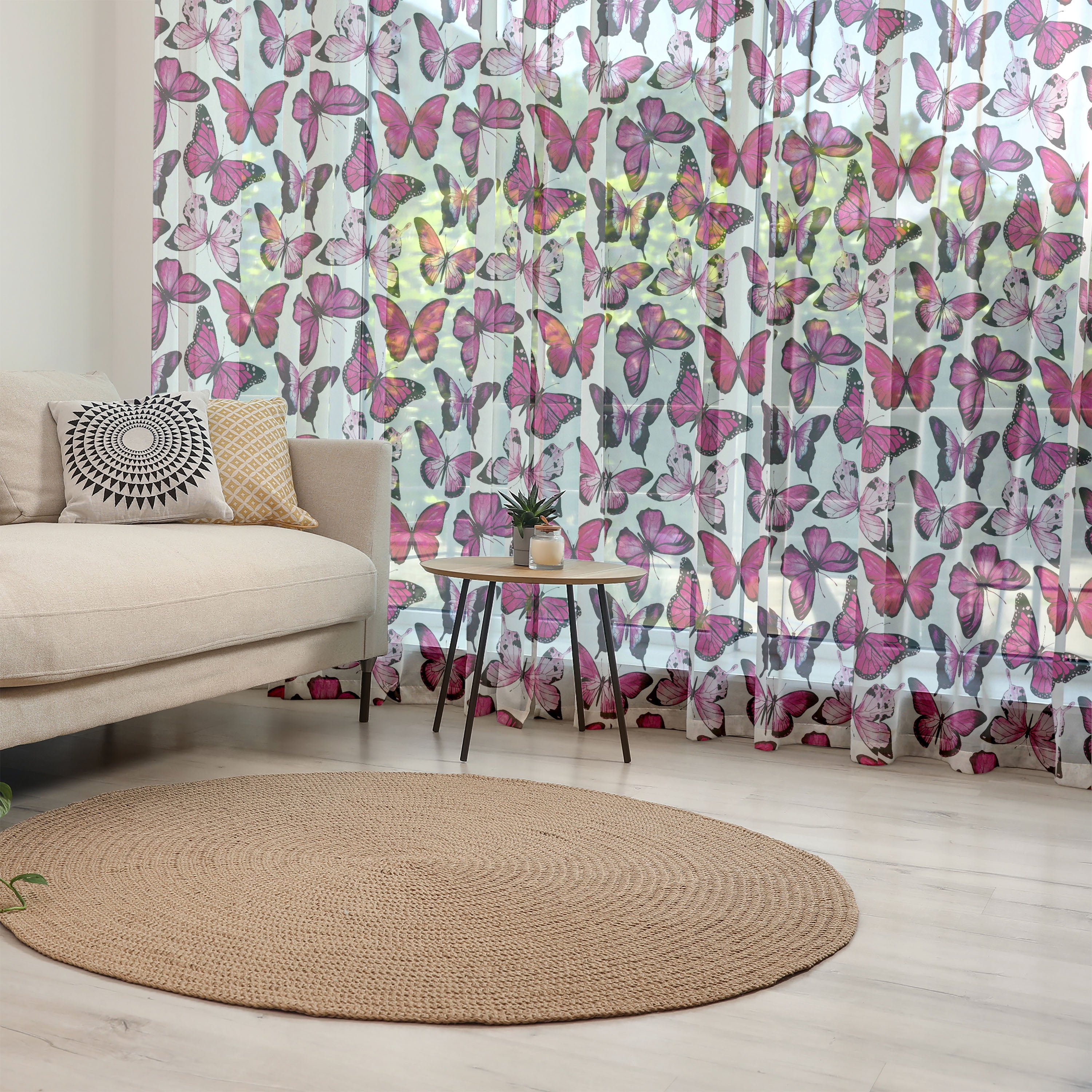 Butterfly Tulle Curtains with Rod Pocket, Vibrant Watercolor Animals ...