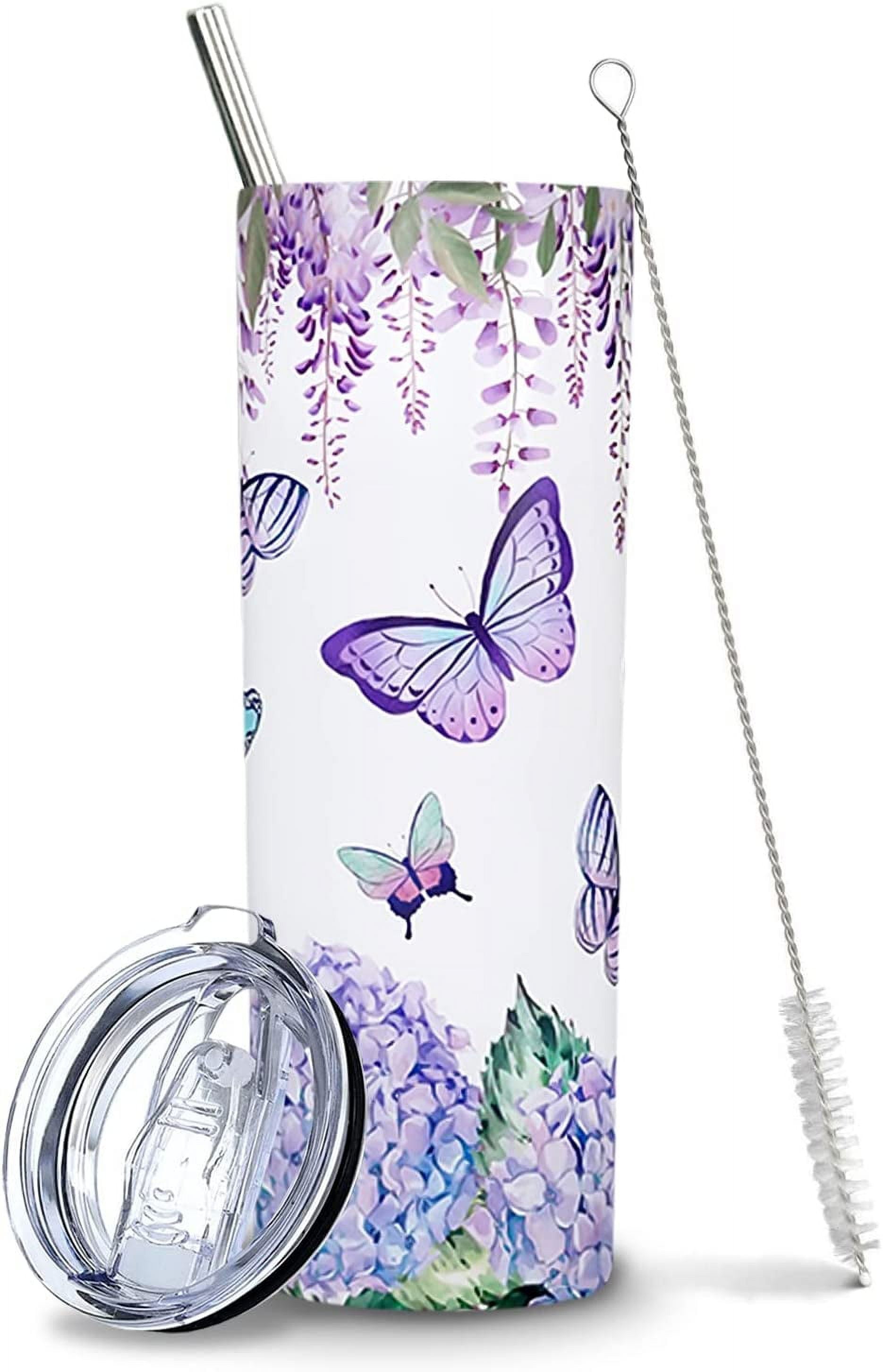 Butterfly Tumbler, Blue Purple Butterfly Gift, Butterfly Drinking ...