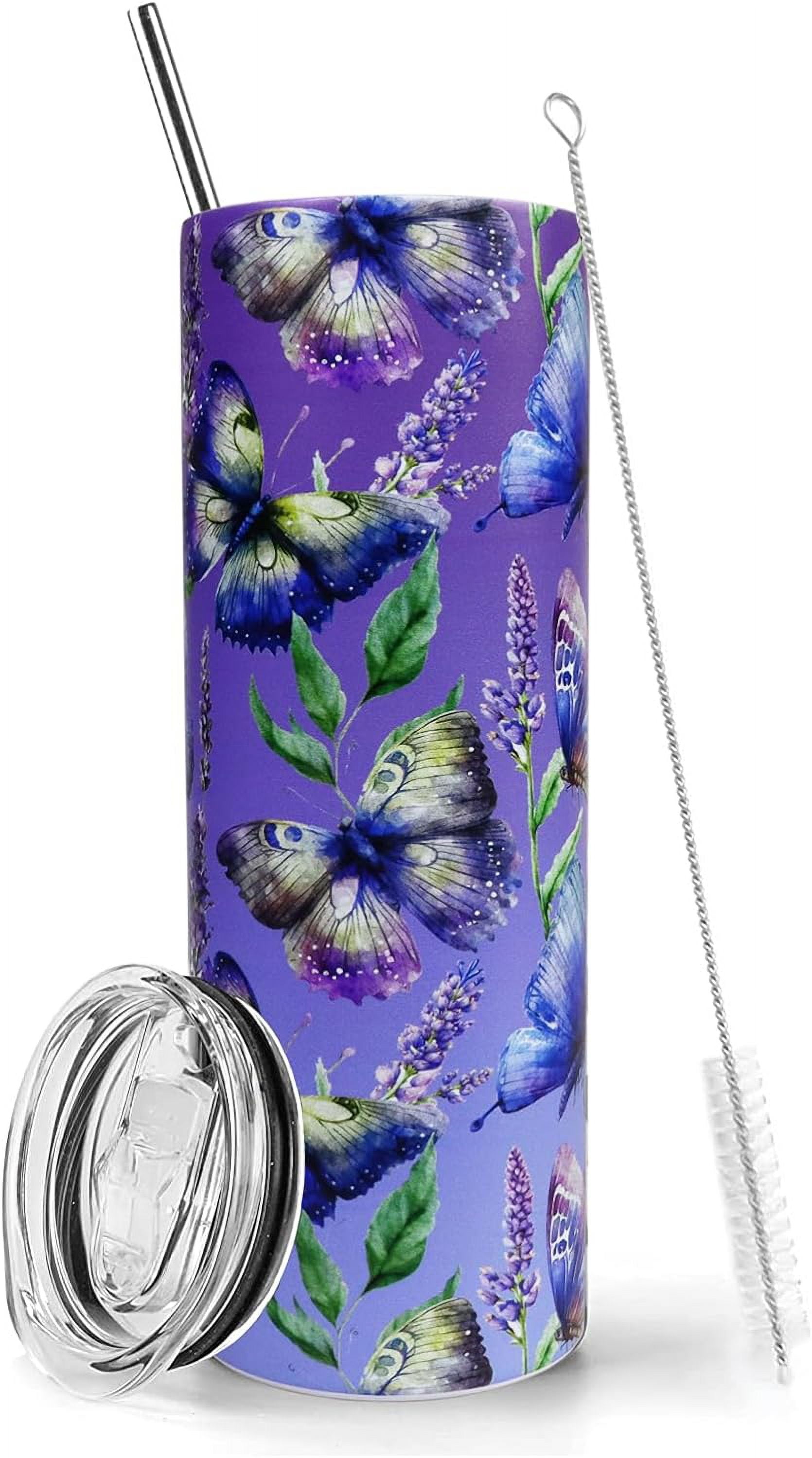Butterfly Tumbler With Lid and Straw 20oz Stainless Steel Butterfly ...