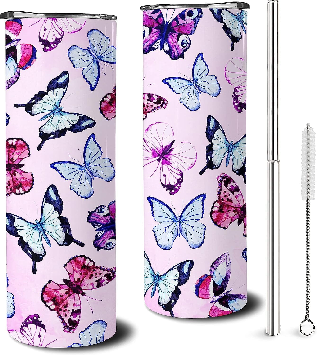 Butterfly Tumbler With Lid and Straw Stainless Steel 20oz Butterfly ...