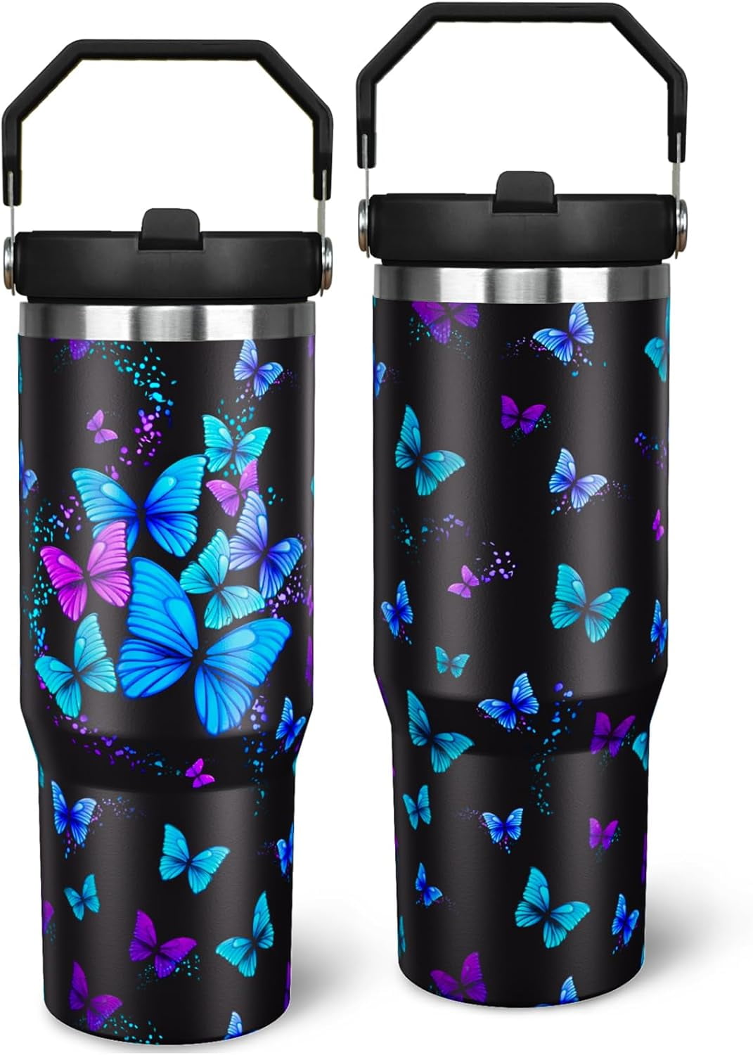 Butterfly Tumbler with Lid and Straw, Stainless Steel 30oz Tumbler with ...
