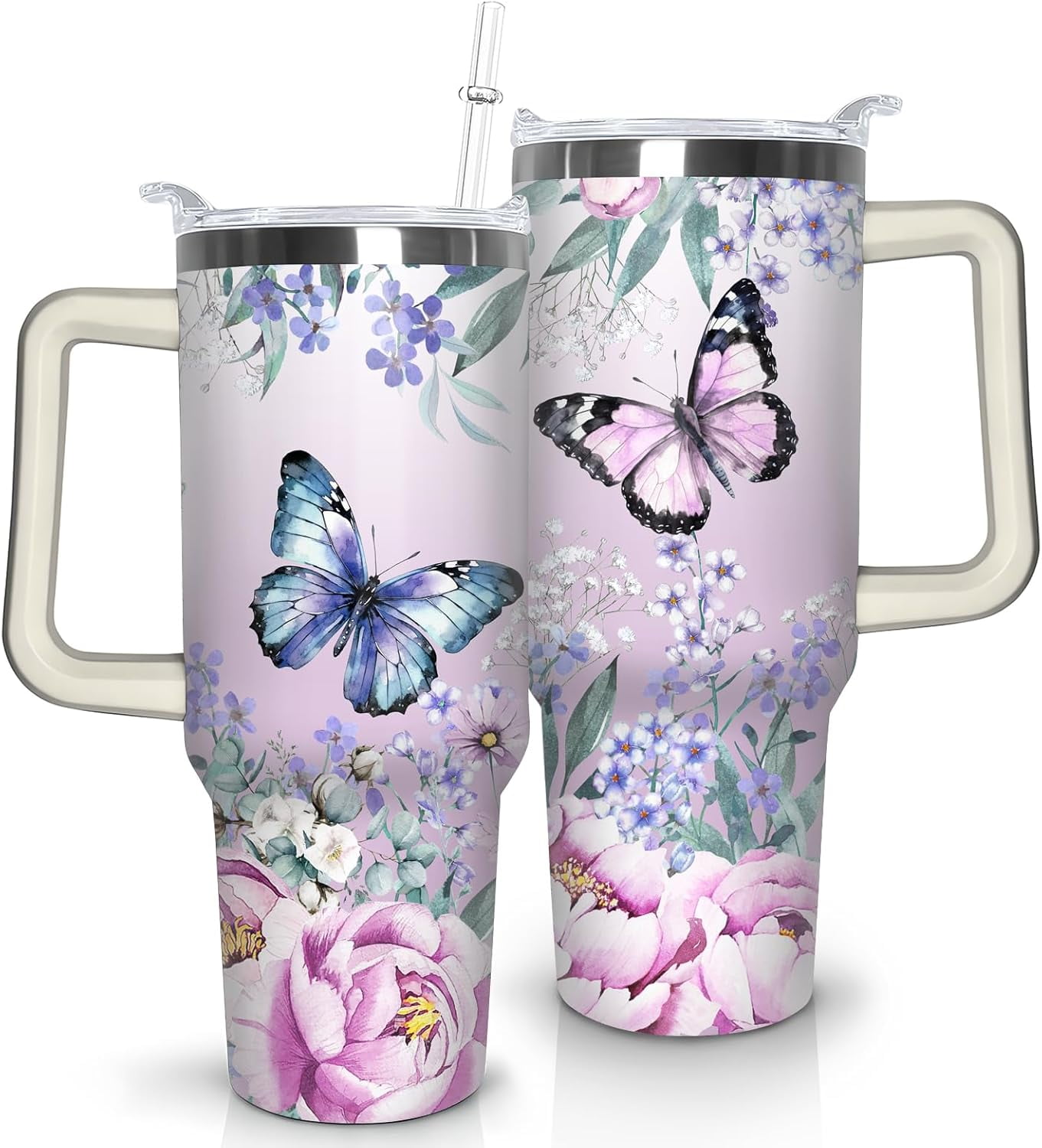 Butterfly Tumbler with Lid and Straw, Stainless Steel 40oz Tumbler with ...