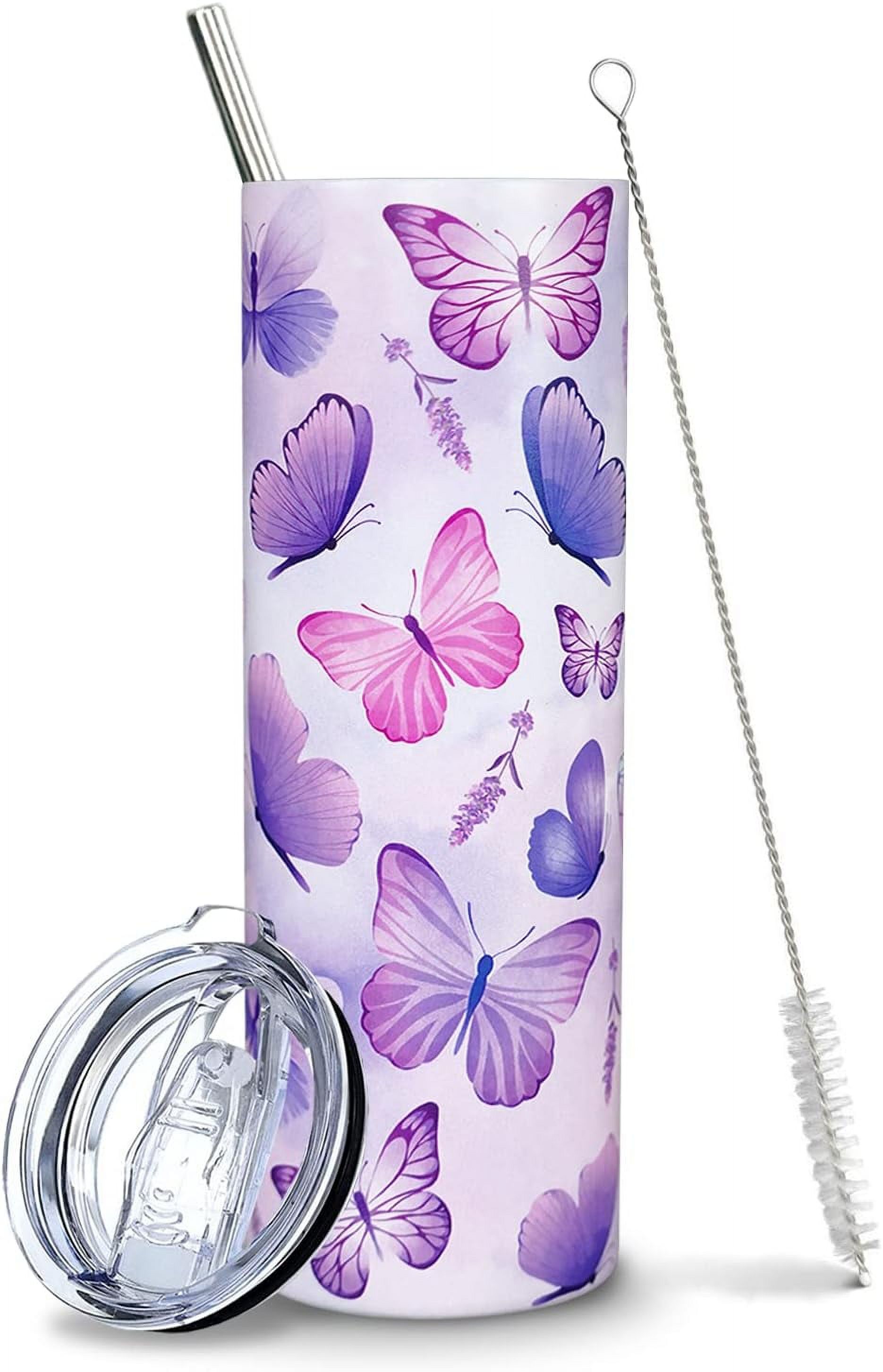 Butterfly Tumbler, Purple Butterfly Gift, Butterfly Drinking Glasses ...