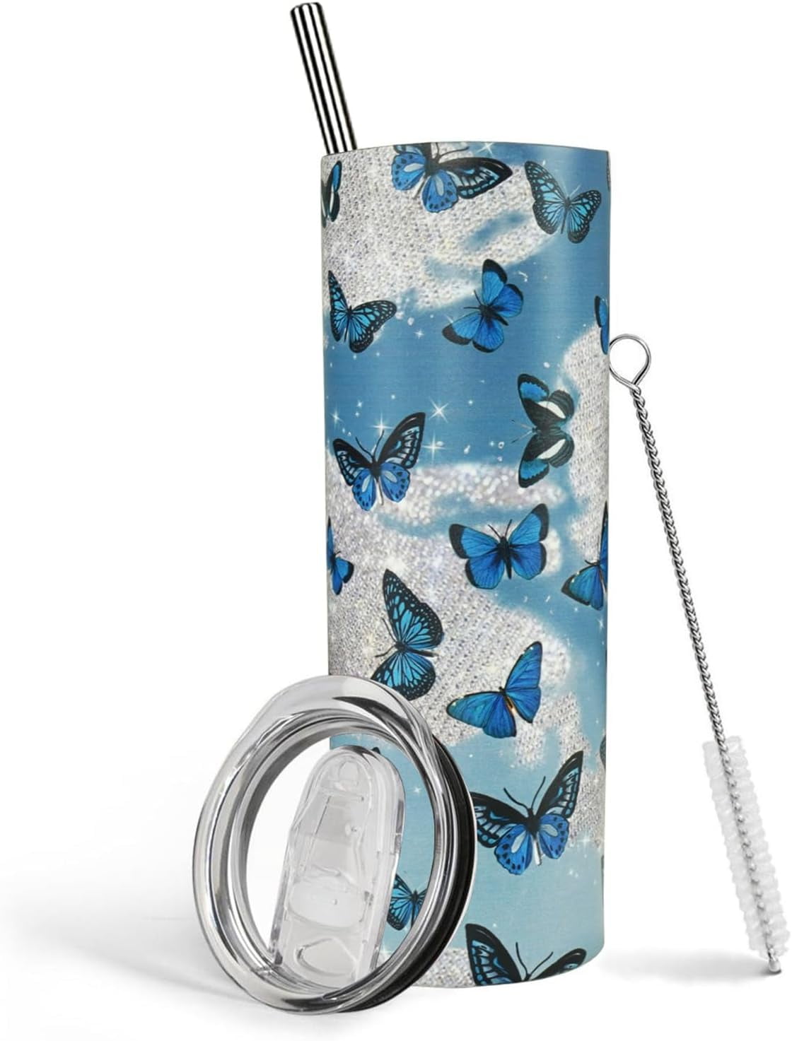 Butterfly Tumbler With Lid And Straw Insulated Butterfly Skinny Tumbler ...