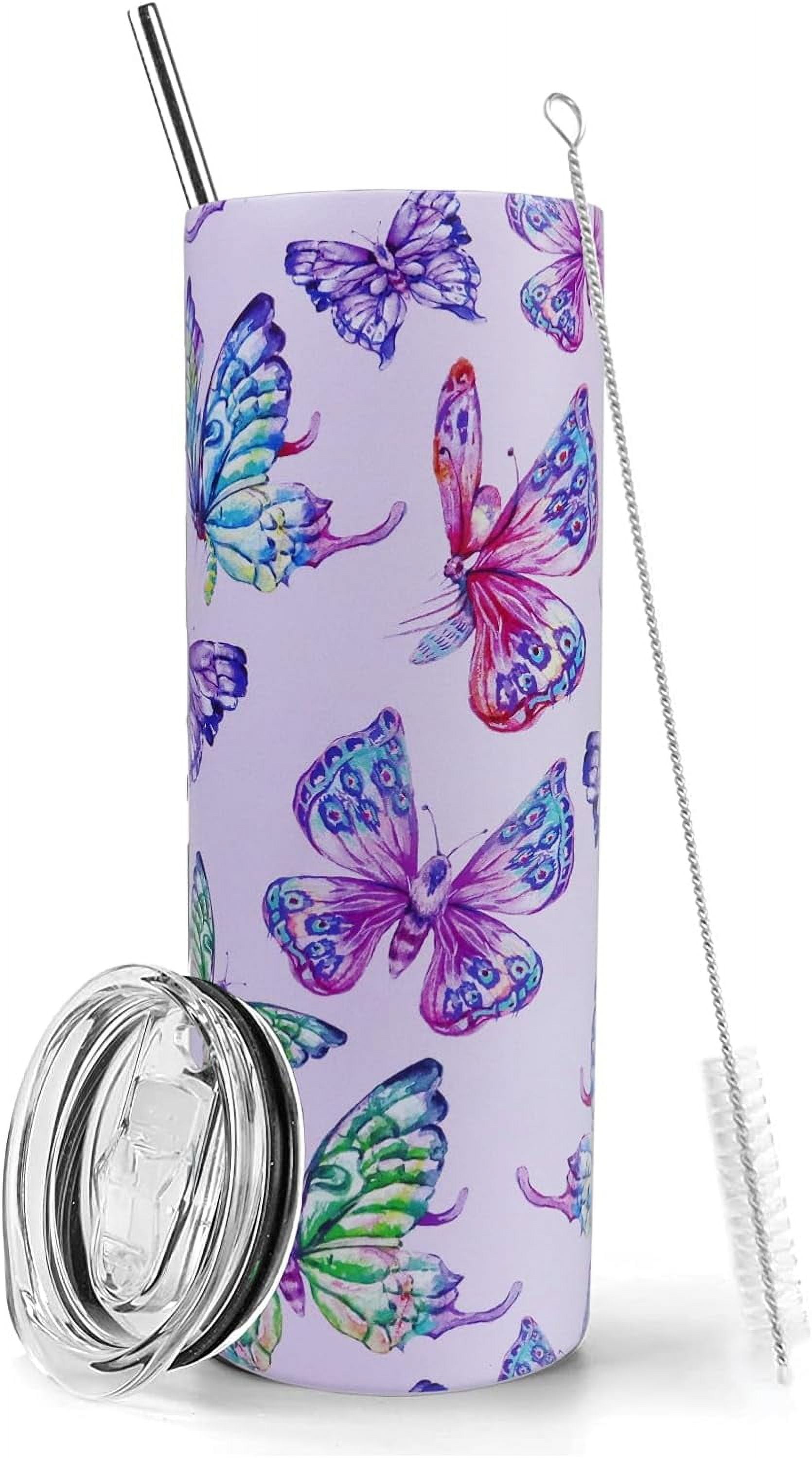 Butterfly Tumbler With Lid and Straw 20oz Stainless Steel Butterfly ...