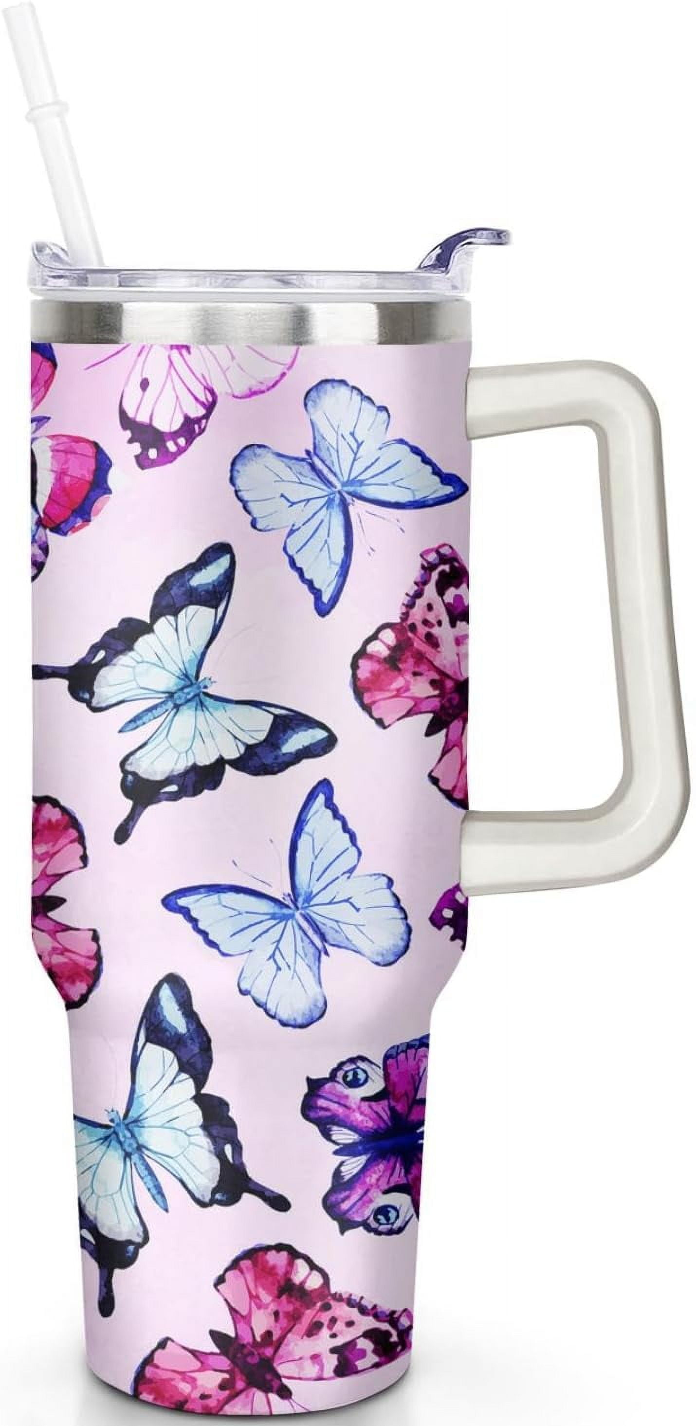 Butterfly Tumbler With Lid and Straw Stainless Steel 40oz with Handle ...