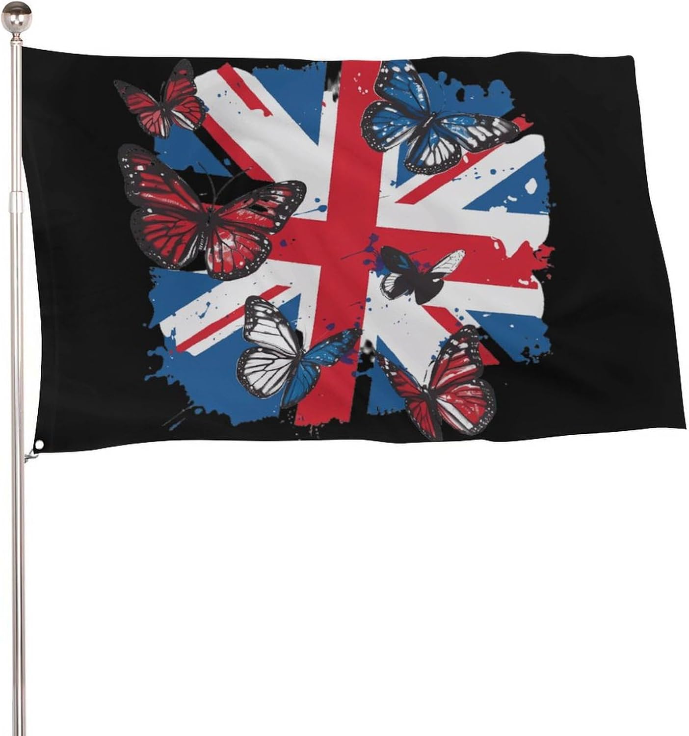 Butterfly UK Flag Printed Flag with 2 Brass Grommets Banner Funny for ...