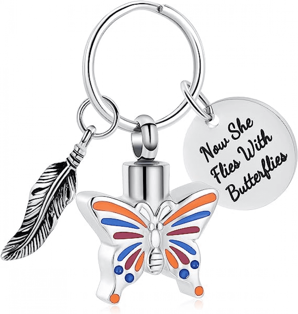 Butterfly Urn Keychain for Ashes for Women Cremation Jewelry-Now She ...