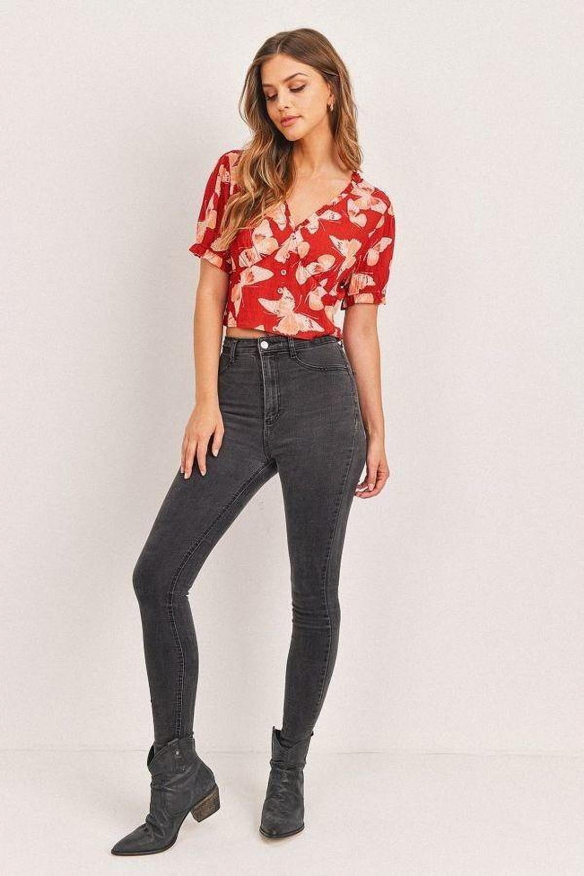 Butterfly Vneck Crop Smocked Back Waist - Walmart.com