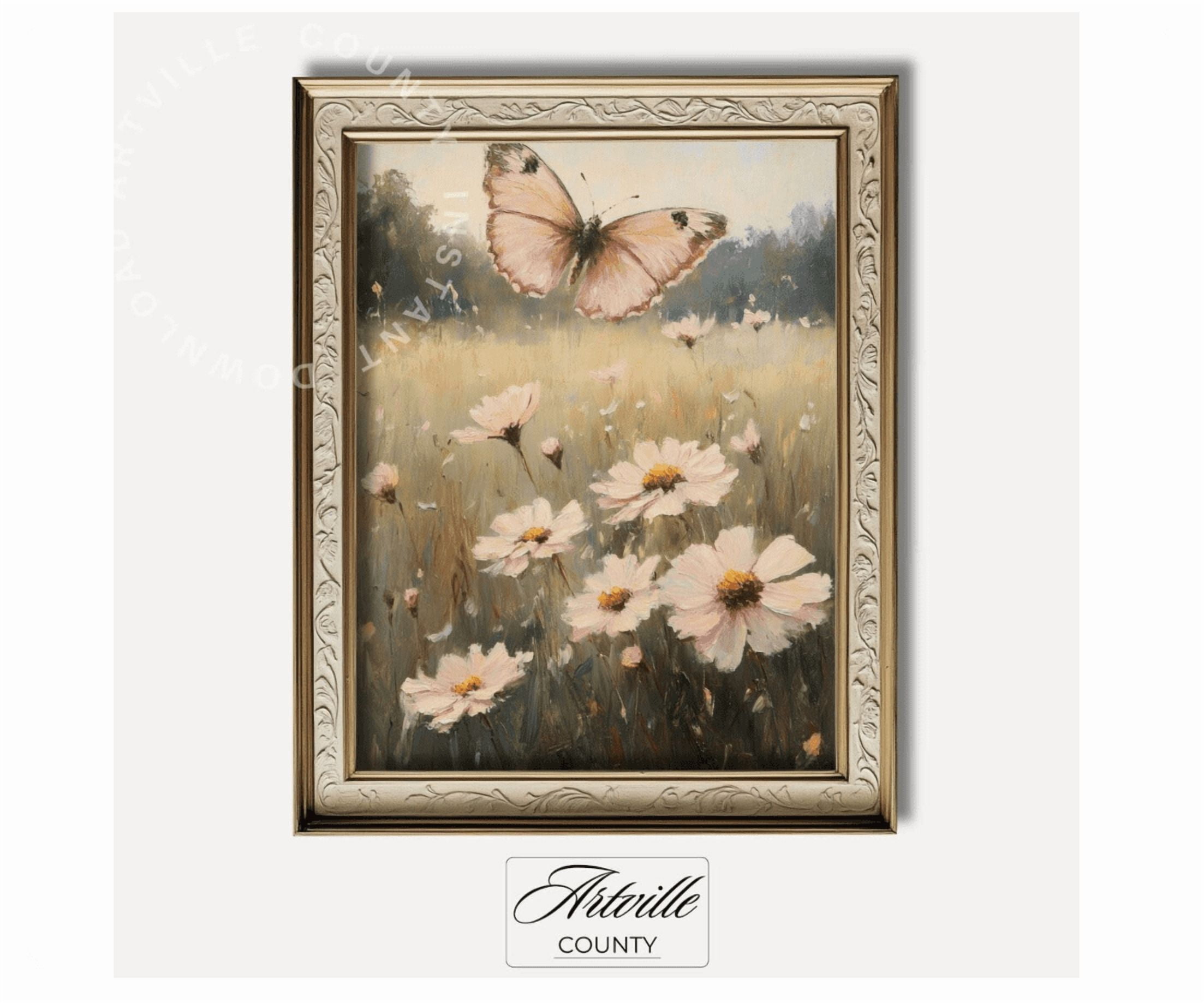 Butterfly Wall Art Floral Meadow Print Countryside Flower Bloom ...