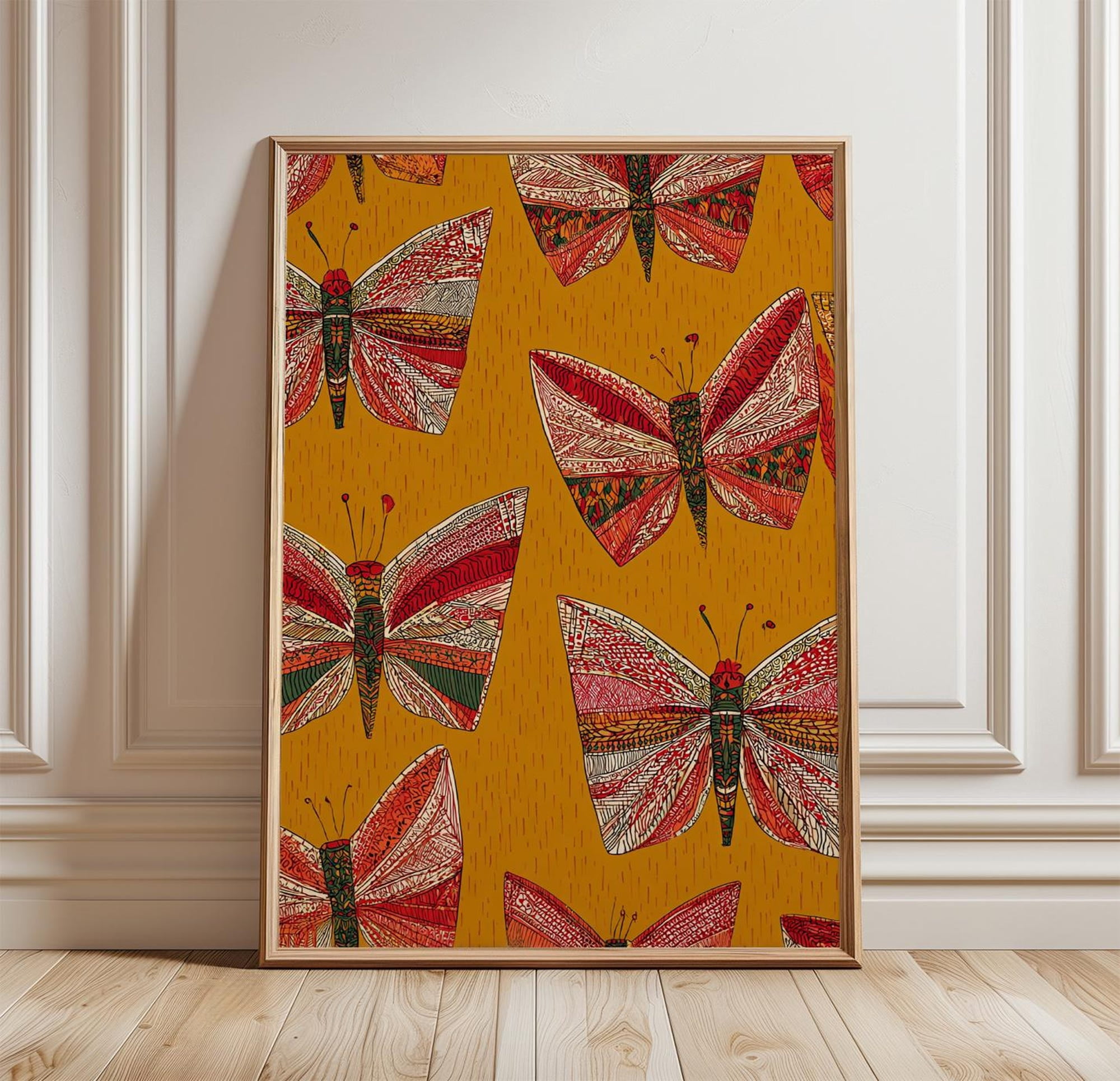 Butterfly Wall Art Poster Folk Pattern Insect Print Bold Color ...