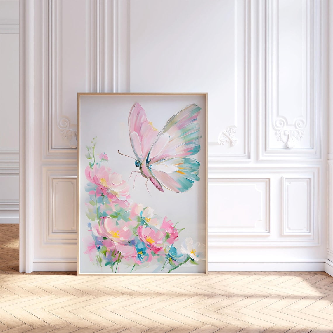 Butterfly Wall Art Poster, Pastel Butterfly Flowers Poster, Girls Tween ...