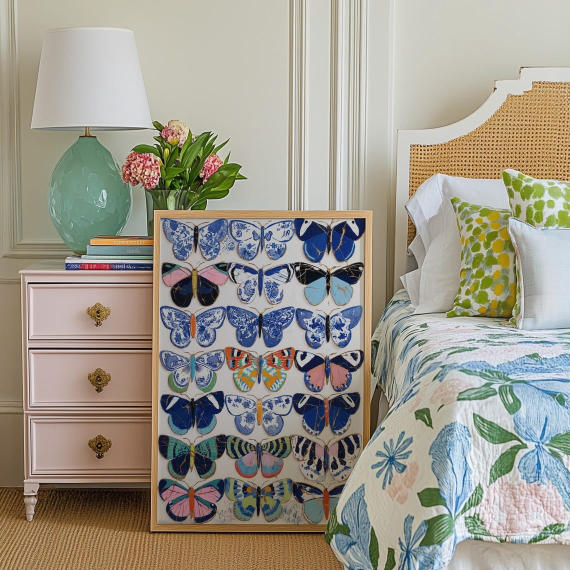 Butterfly Wall Art Print, Blue Chinoiserie Pop Poster, Unframed Paper ...