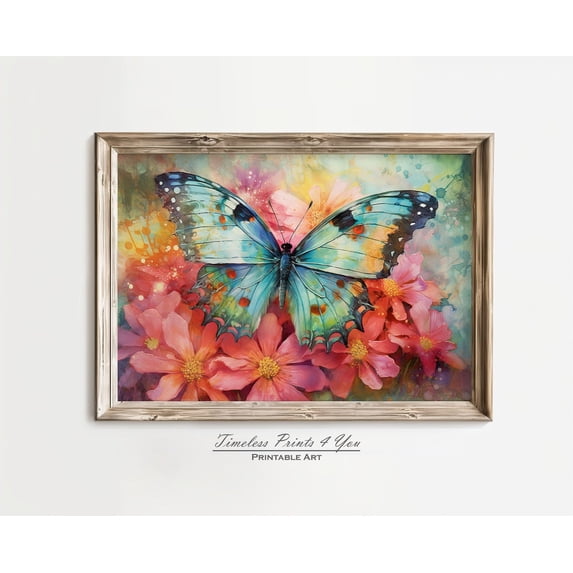 Butterfly Wall Art Print, Boho Floral Decor - Walmart.com