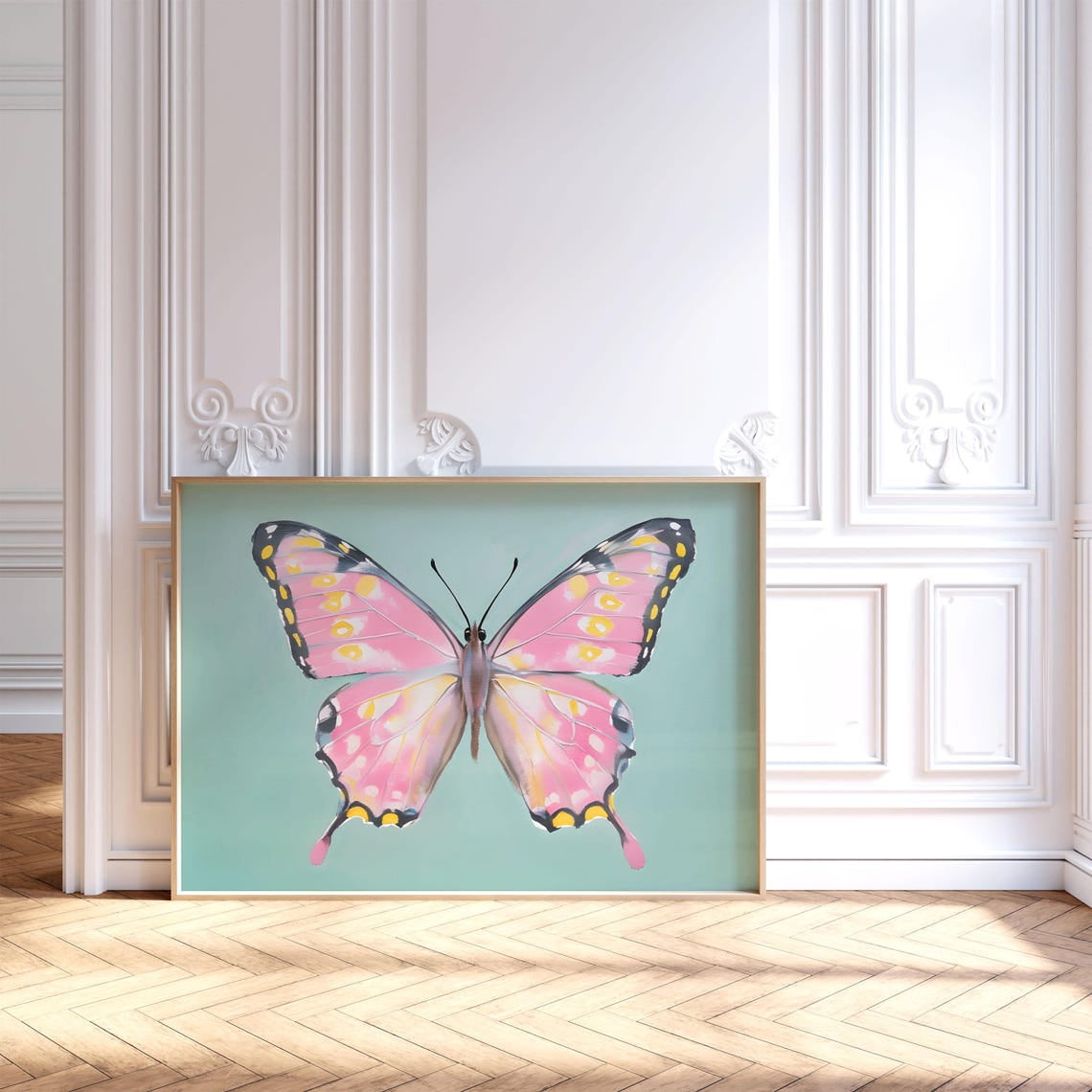 Butterfly Wall Art Print, Pastel Pink Teal Butterfly Poster, Girls ...
