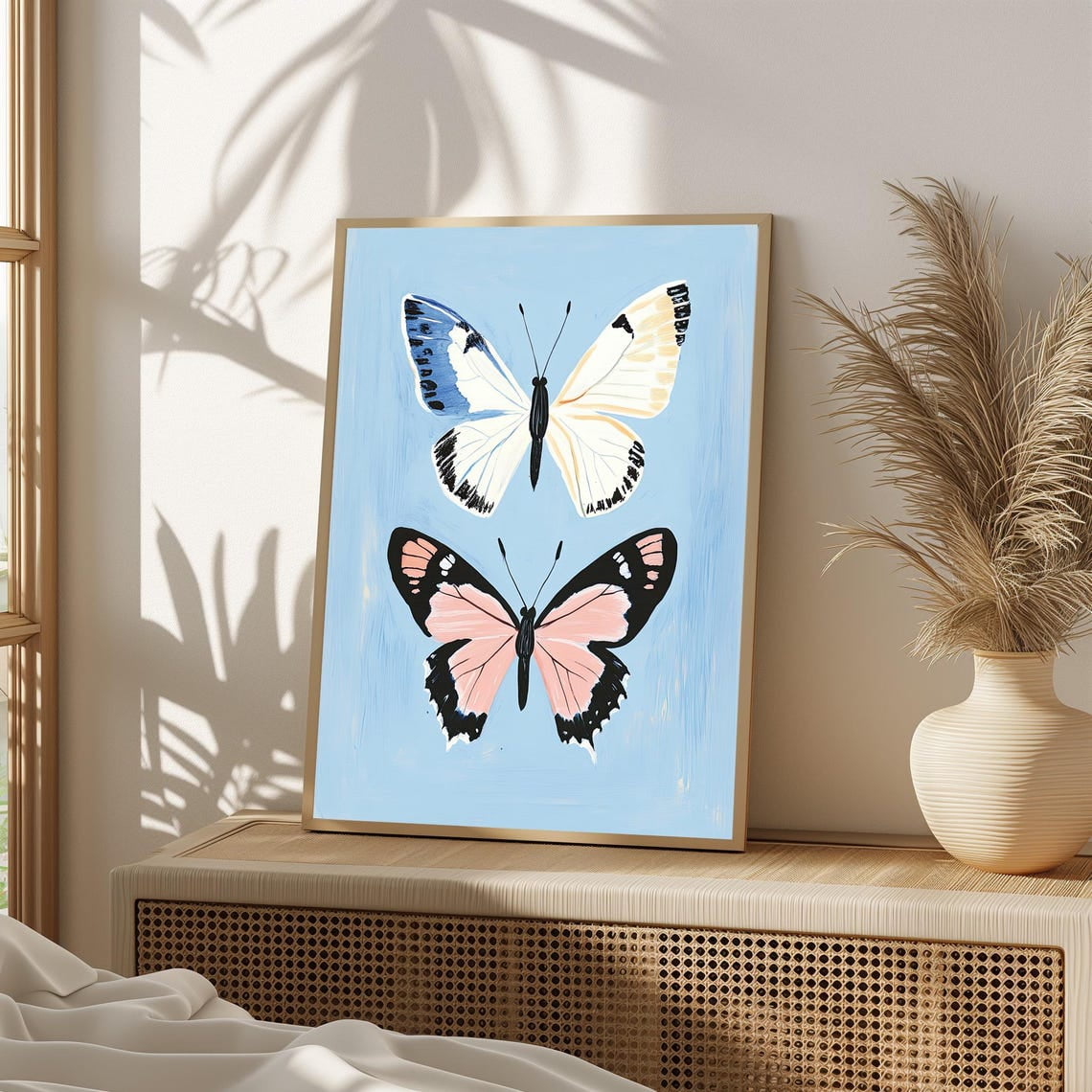 Butterfly Wall Art Print Poster, Minimalist Nature Illustration, Blue ...