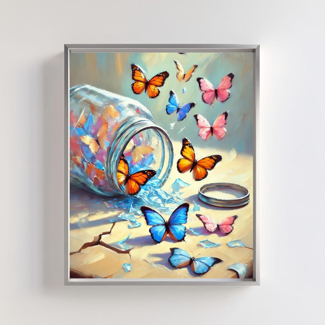 Butterfly Wall Art Print, Whimsical Jar Of Butterflies, Colorful Nature ...