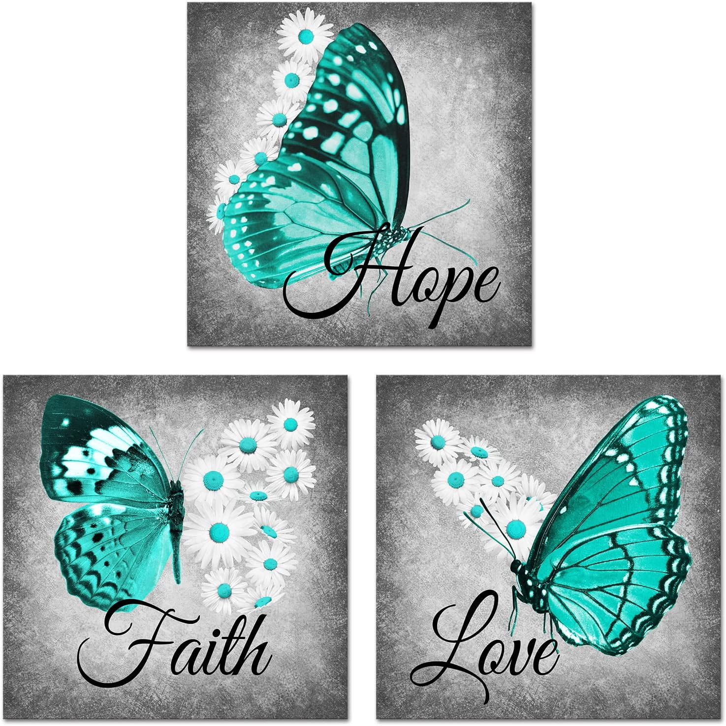 Butterfly Wall Art Teal Green Butterfly with Daisy Inspirational Quotes ...