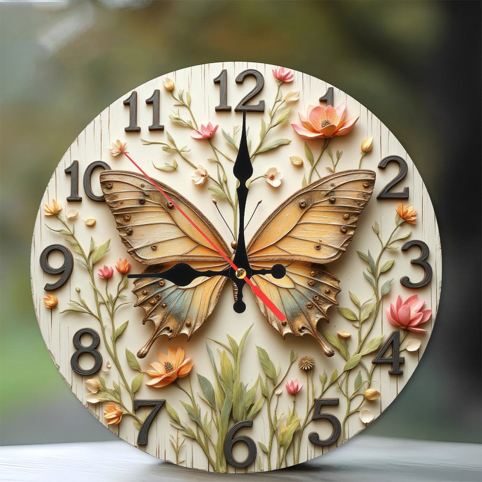 Butterfly Wall Clock 10-Inch Silent Wooden Wall Clock, Battery Operated ...