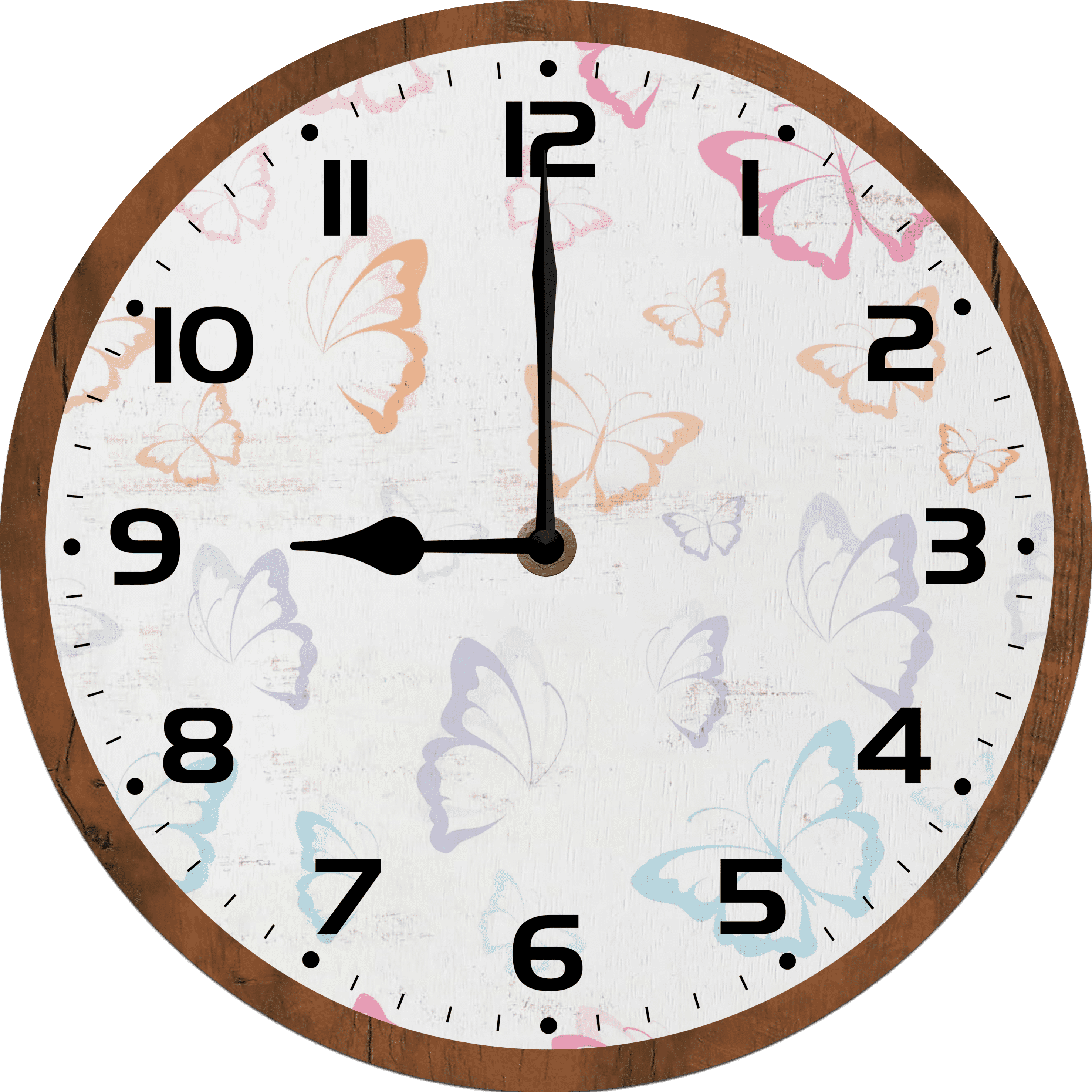 Butterfly Wall Clocks Battery Operated 10 Inches - Wood Wall Clock for Kitchen - Rustic Wall ...