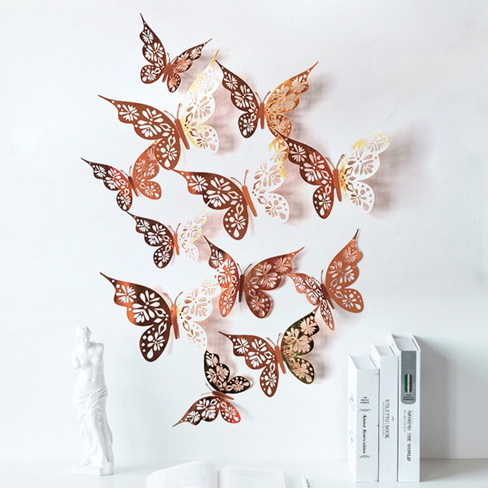 Butterfly Wall Decor Sticker Wall Decal - 12Pcs 3D Hollow Art ...