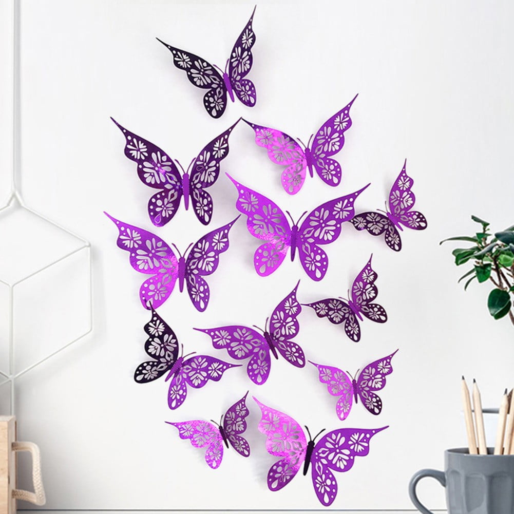 Butterfly Wall Decor Sticker Wall Decal - 12Pcs 3D Hollow Art ...