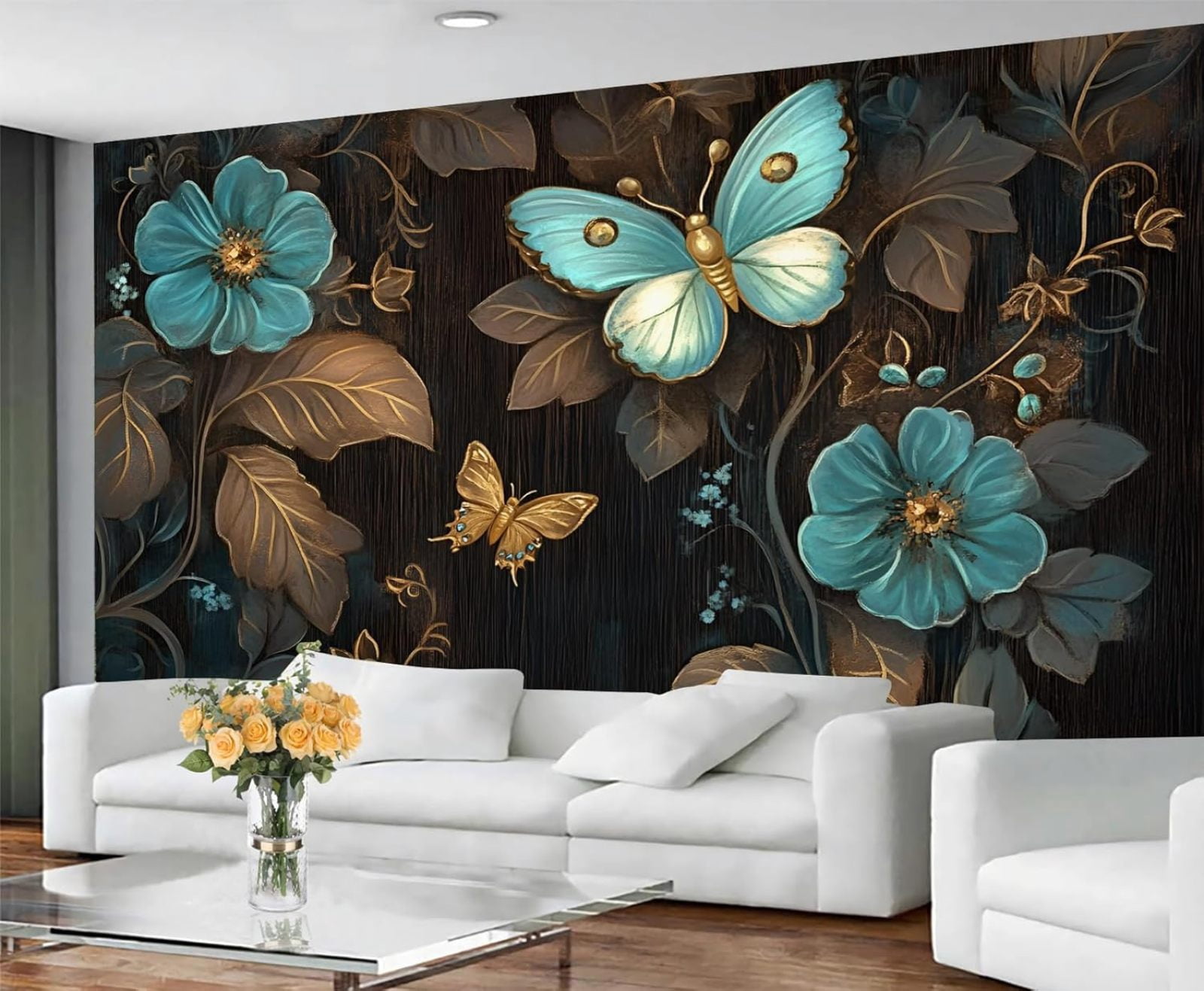 Butterfly Wall Murals For Bedroom - Floral Murals, 3D Relief Floral ...