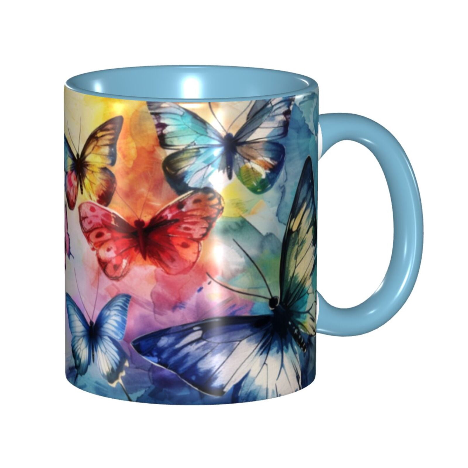 Butterfly Watercolor Coffee Mug Fun Custom Ceramic Mugs 11oz Sky Blue ...