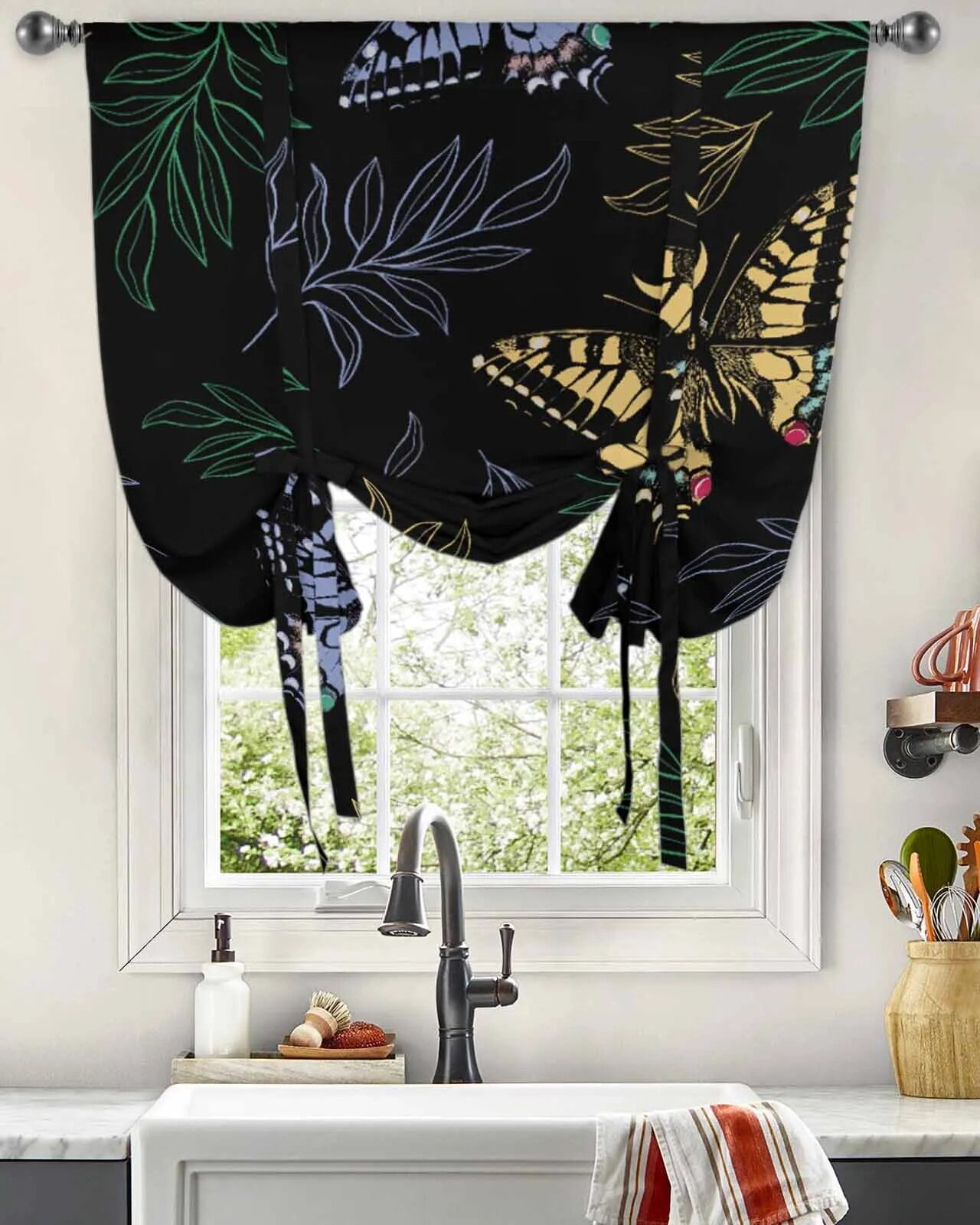 Butterfly Watercolor Plant Vintage Window Curtain for Living Room ...