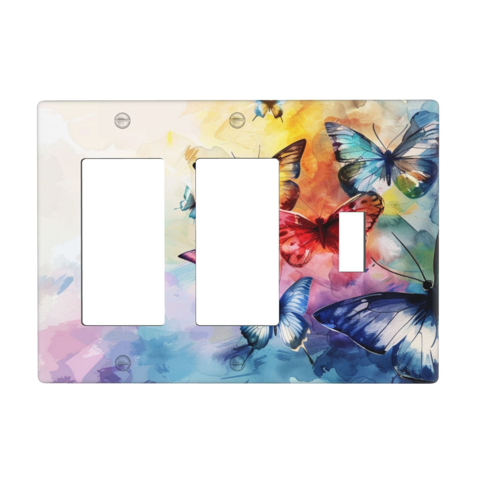 Butterfly Watercolor Switch Cover Decorative Wall Plate 3-Gang 2-Decor ...