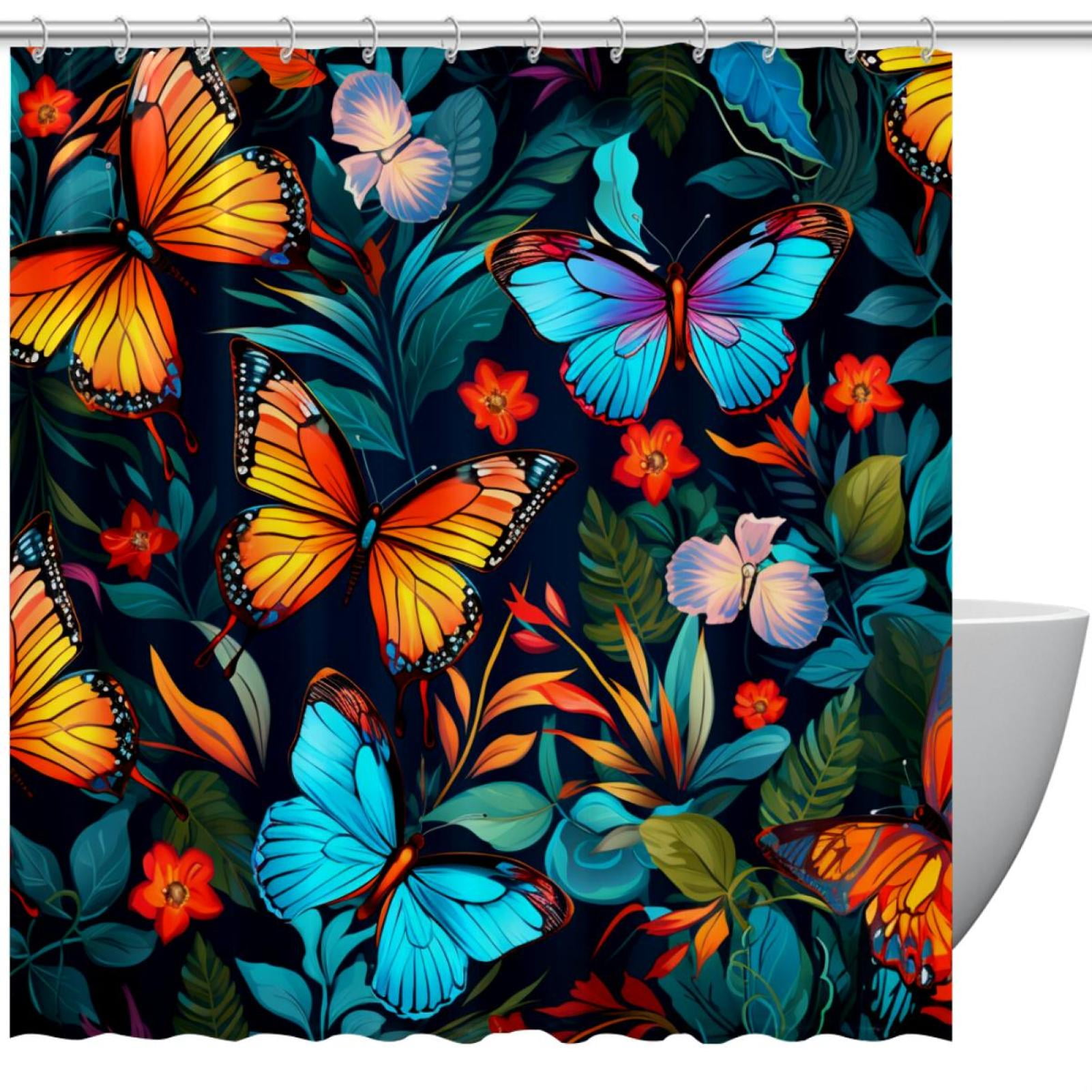 Butterfly Waterproof Bathroom Decoration Shower Curtain Set with Hook ...