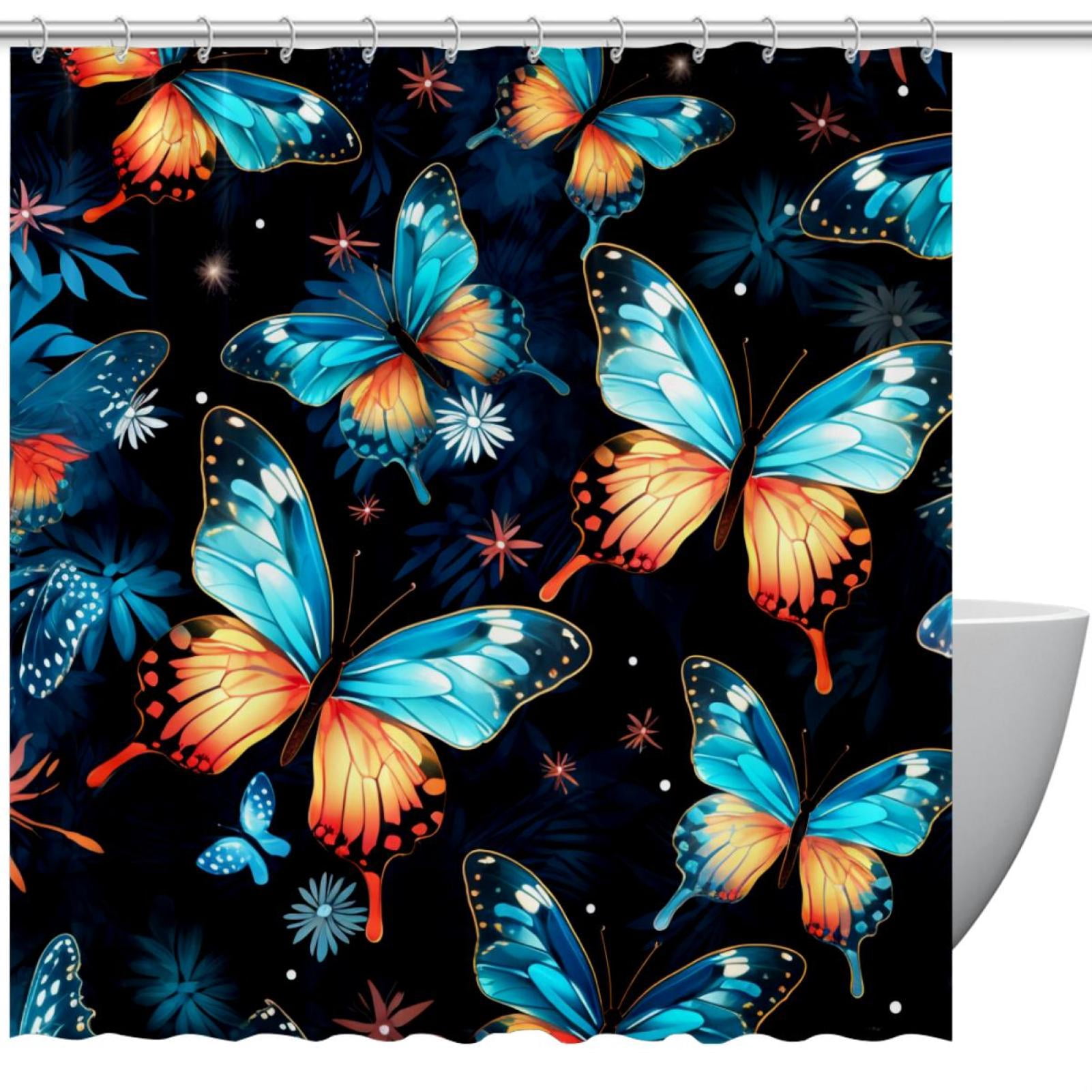Butterfly Waterproof Shower Curtain Set with Hook, Printed Design for ...