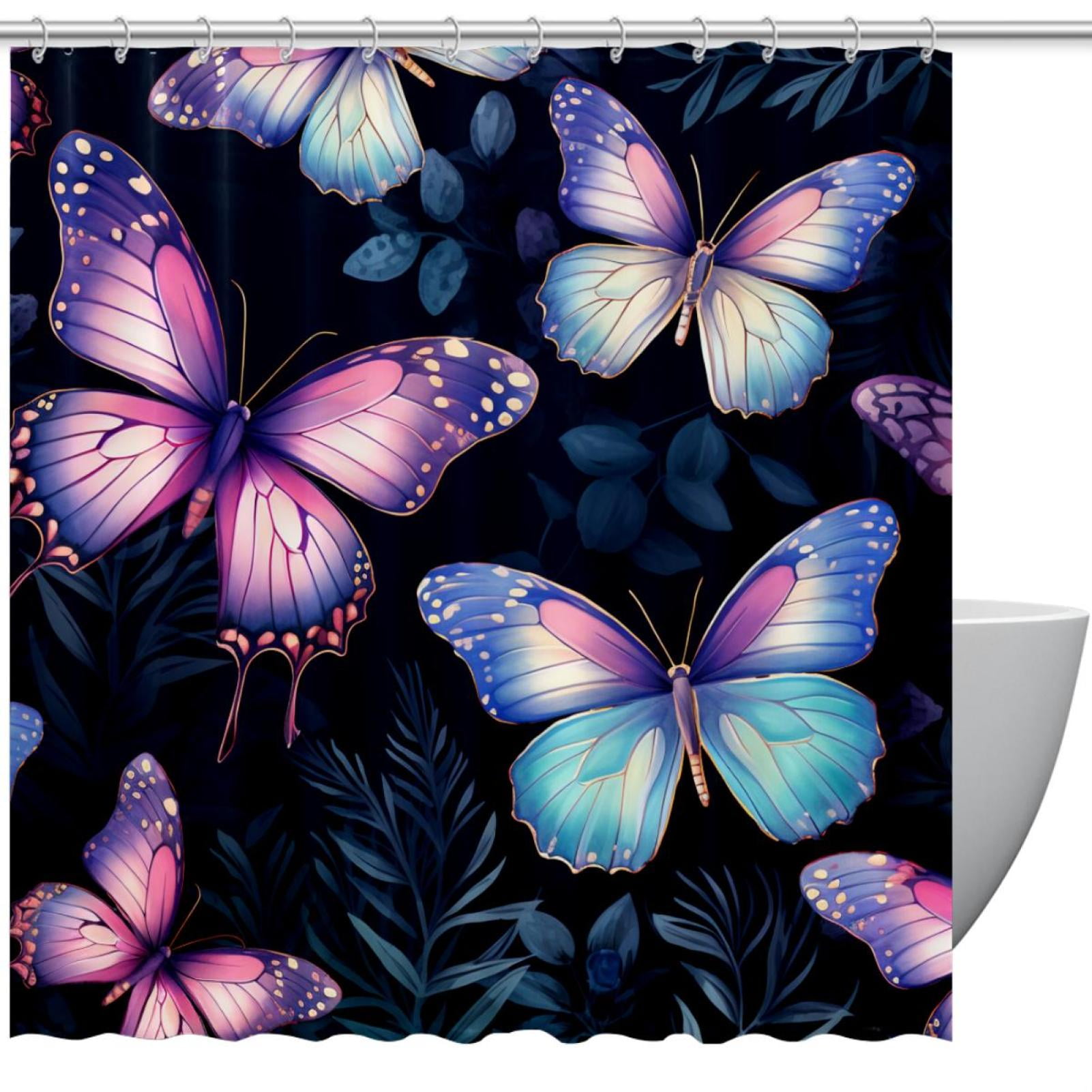 Butterfly Waterproof Shower Curtain Set with Hook, Printed Design for ...