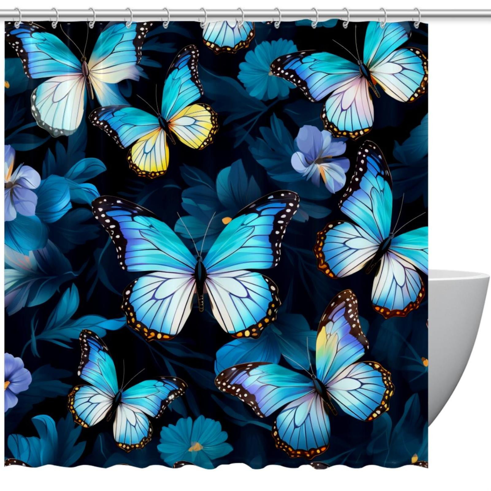 Butterfly Waterproof Shower Curtain Set with Hooks and Printed Design ...