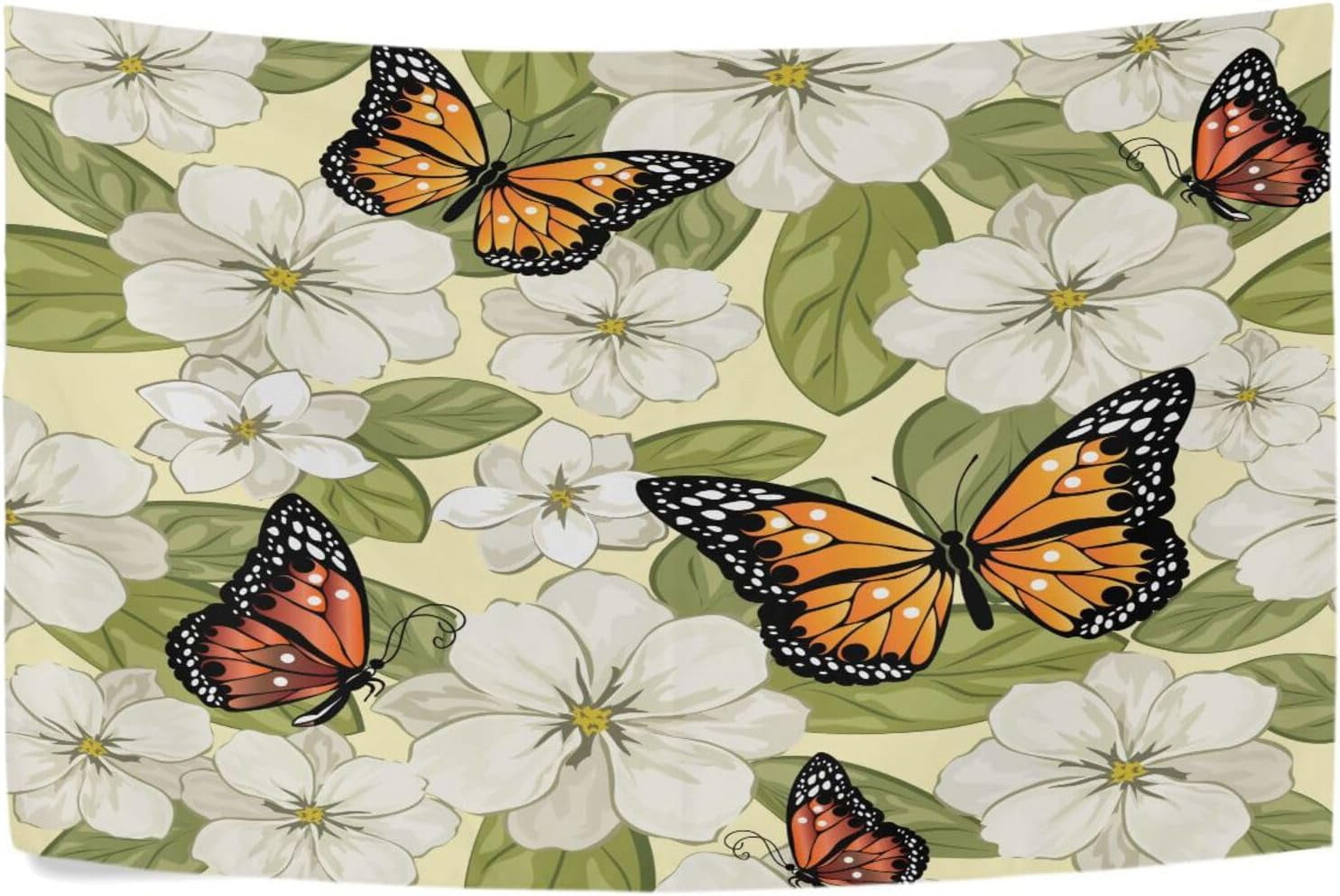 Butterfly on White Flower Tapestry Wall Hanging Tapestries Happy ...
