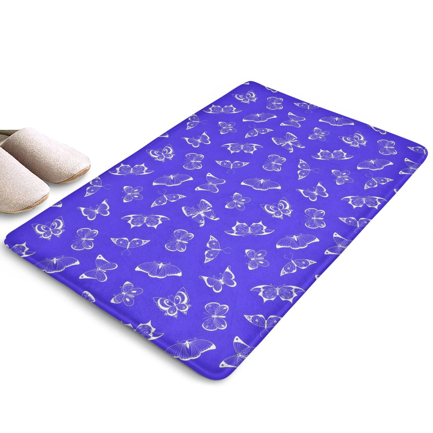 Butterfly White Silhouette Flannel Non Slip Door Rugs,Washable Door ...