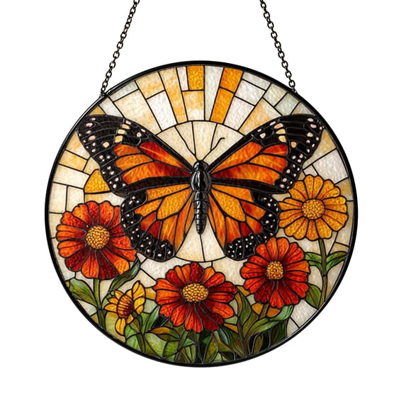 Butterfly Wildflower Themed Stained Glass Style Suncatcher for Window ...