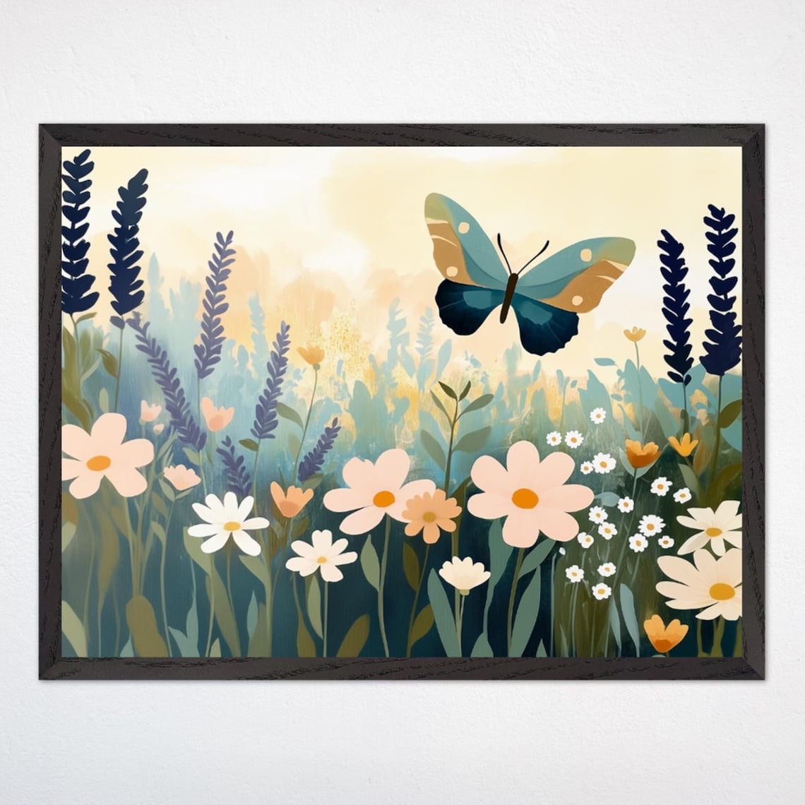 Butterfly Wildflower Wall Art, Floral Deer Poster, Kids Room Decor ...