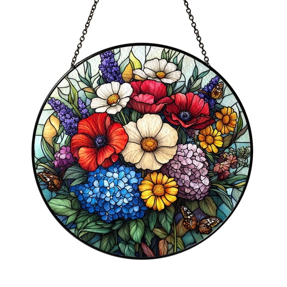 Butterfly Wildflower Window Hanging Stained Glass Style Suncatcher ...