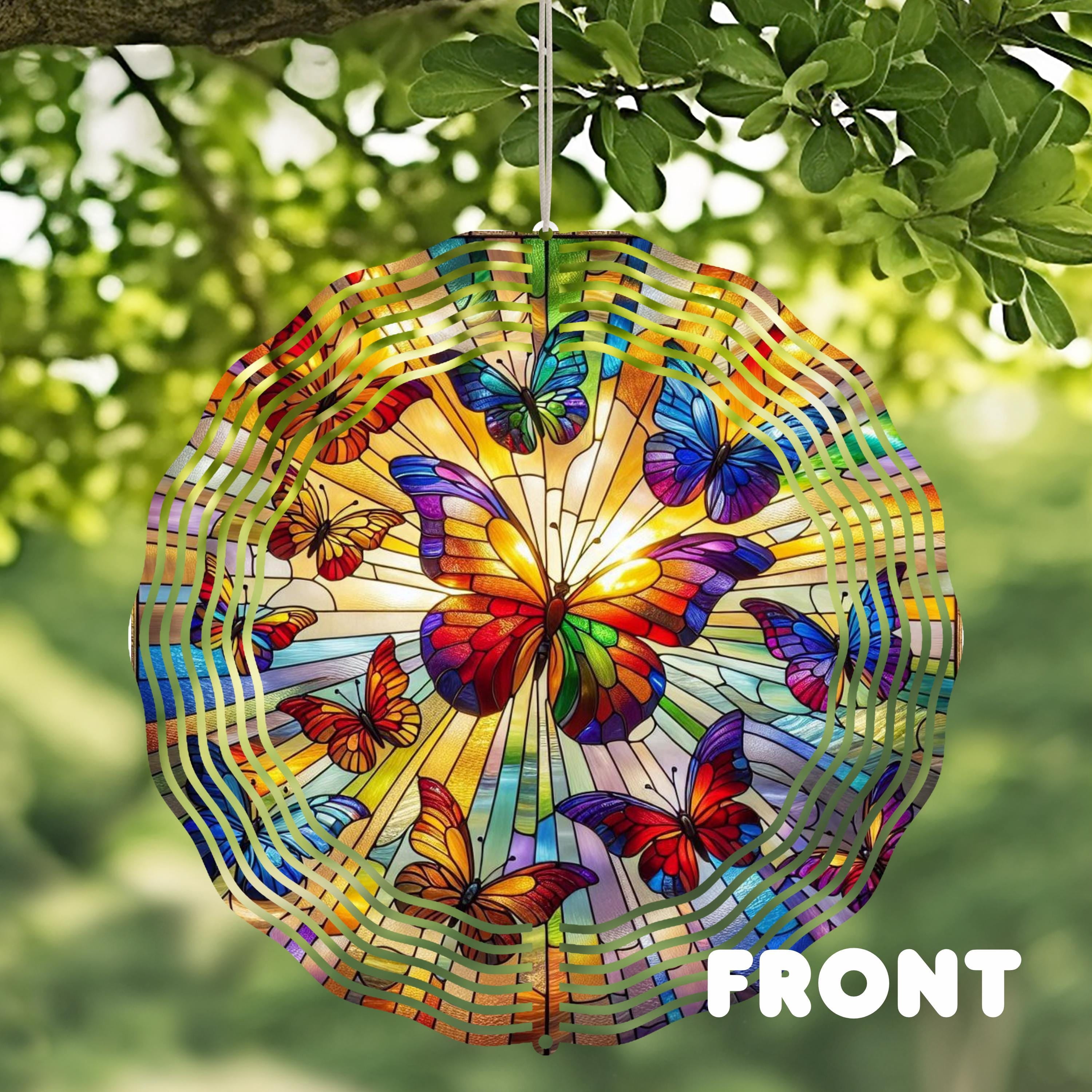Butterfly Wind Spinner, Faux Stained Glass Outdoor Decor, UV Protected ...
