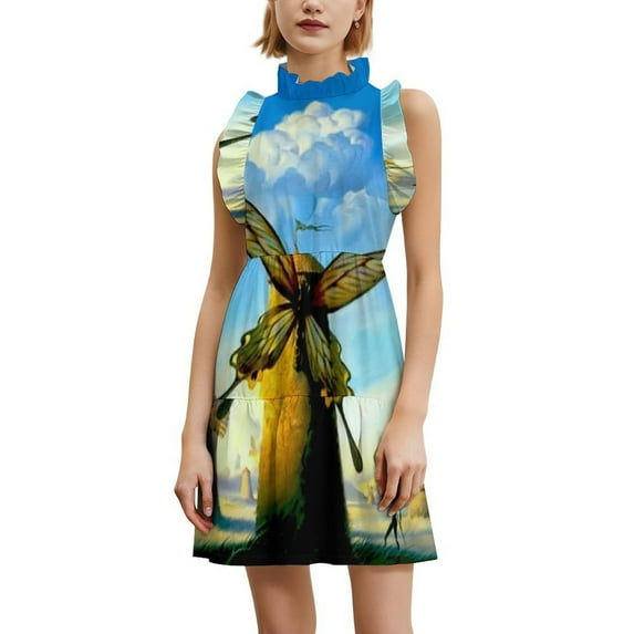 Butterfly Windmill Women's Fashion Casual Dress Summer Stand Up Collar ...